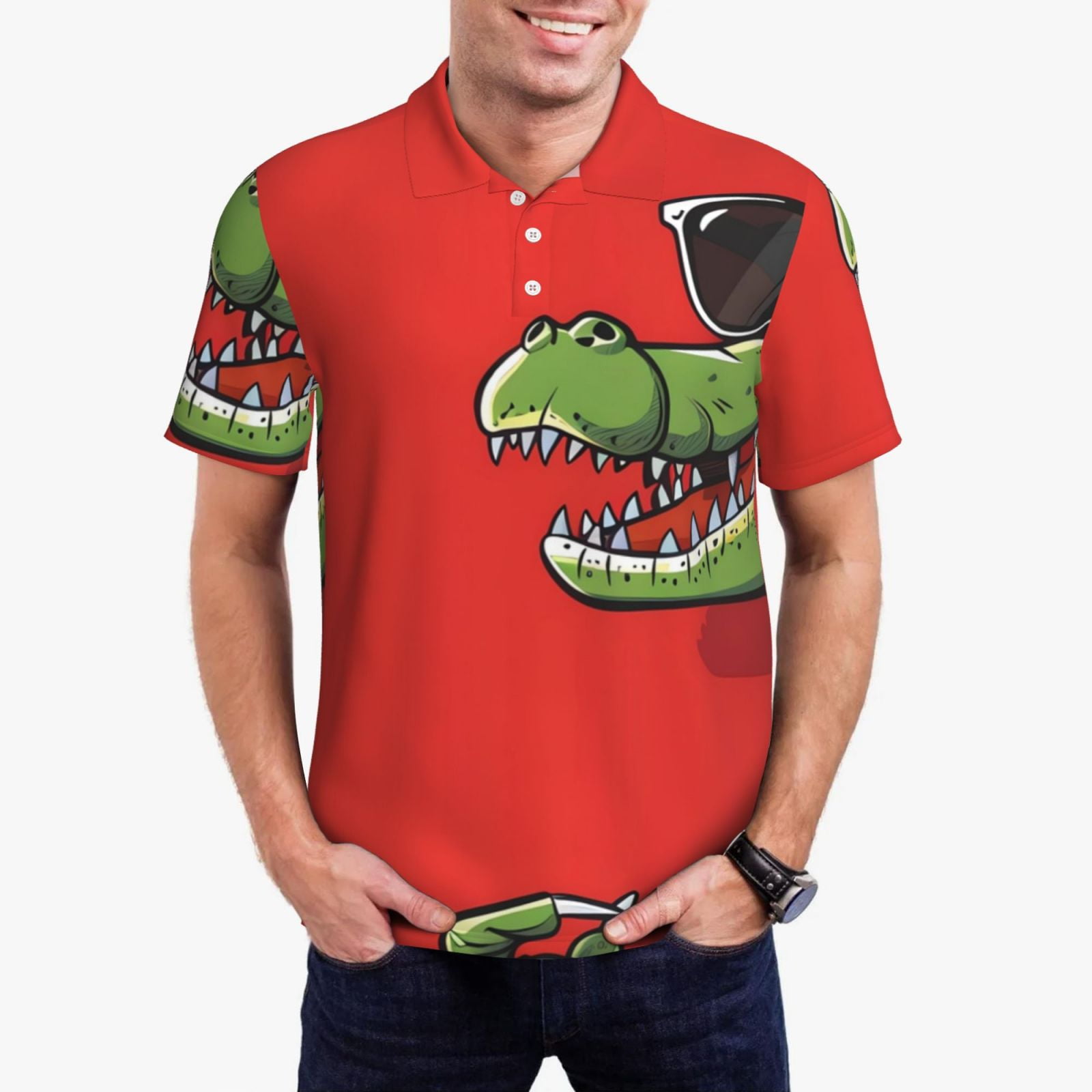 Coaee Cool Crocodile With Sunglasses for Men's Polo Shirts Mens Polo ...