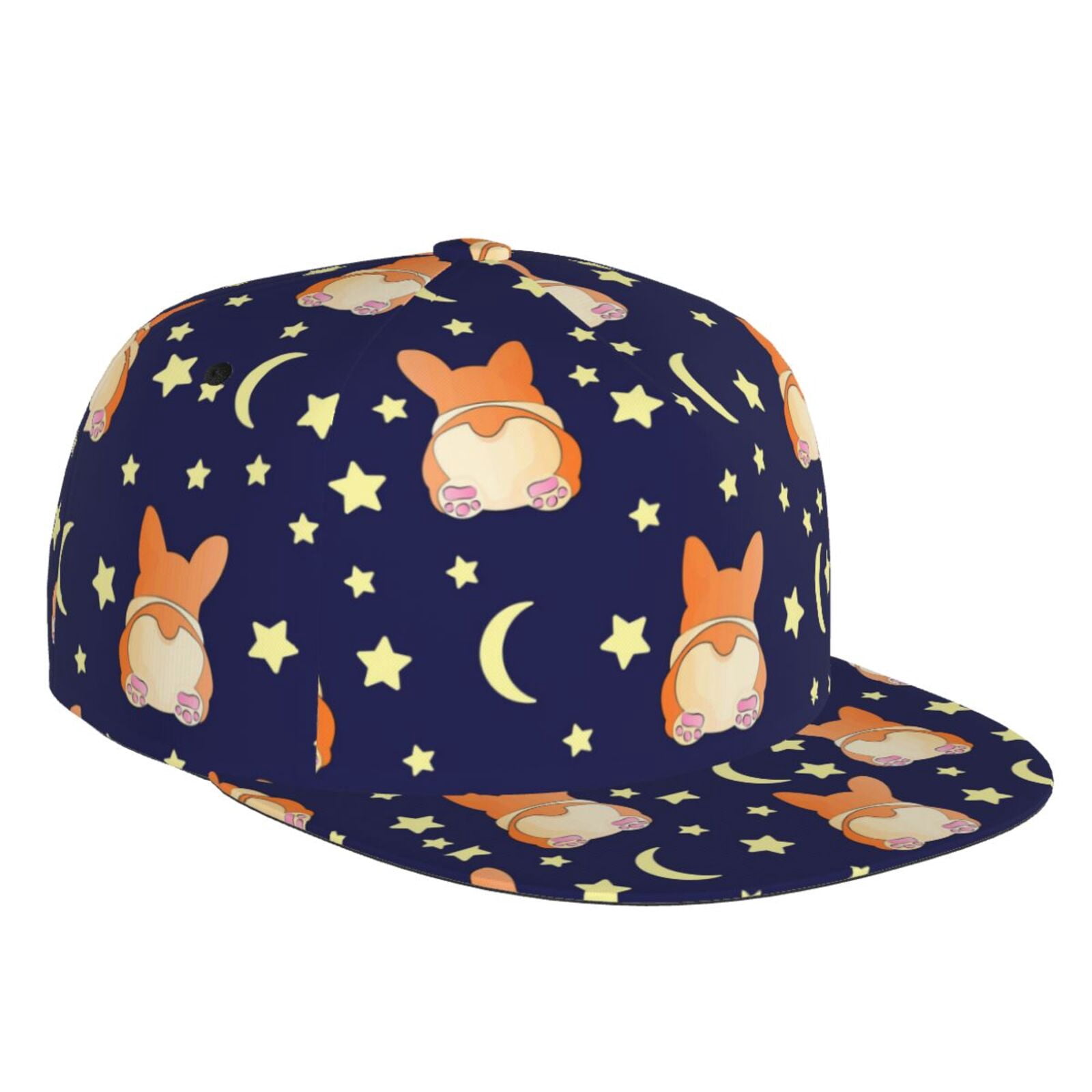 Coaee Corgi Lying With Moons And Stars Fashionable Flat Brim Baseball ...