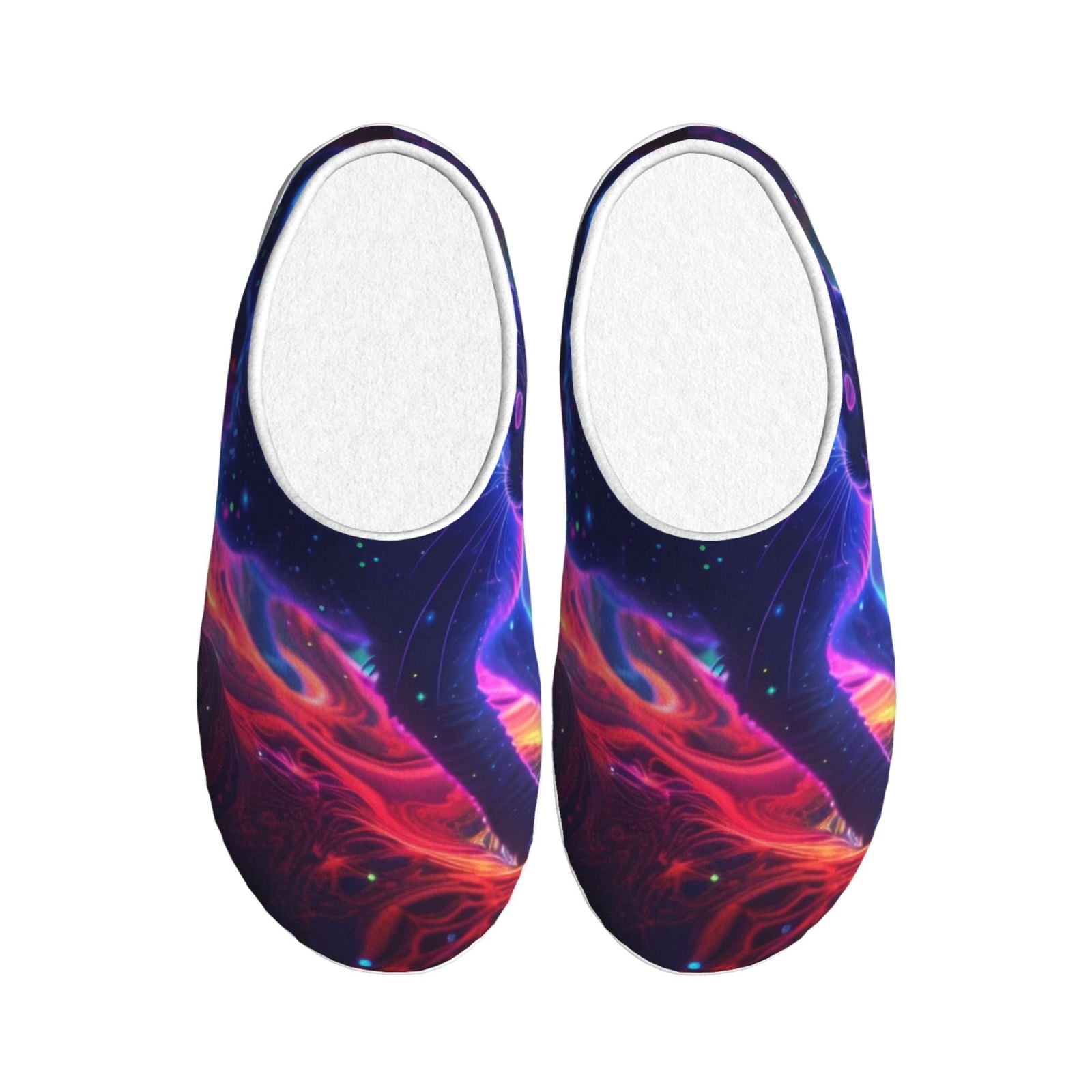 Coaee Cosmic Cat Psychedelic Journey for Mens Slippers Indoor Slip On ...