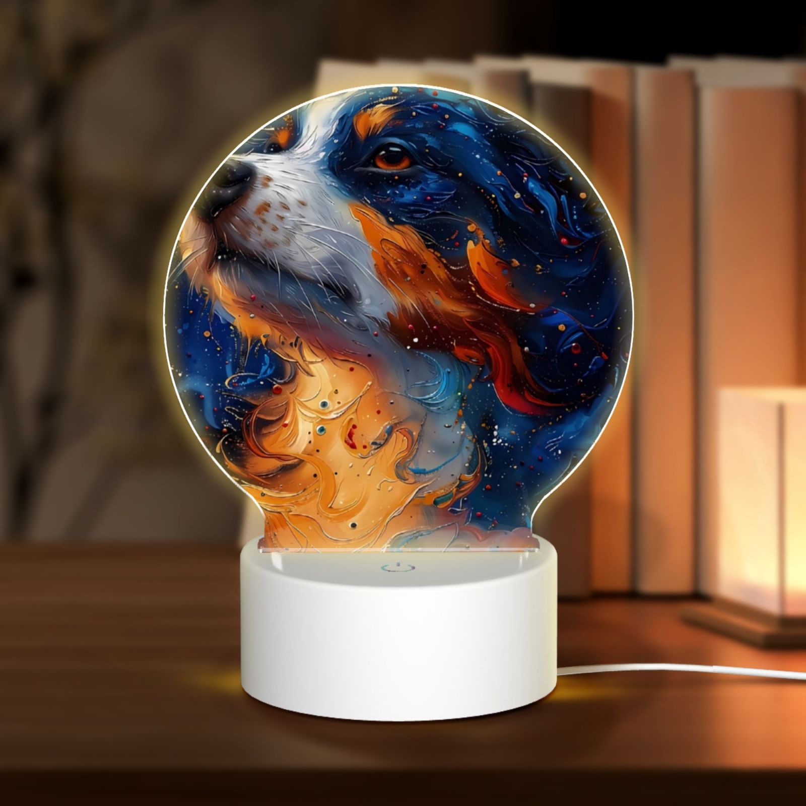 Coaee Cosmic Dog Starry Night for Round Acrylic LED Desk Lamp 3 Color ...