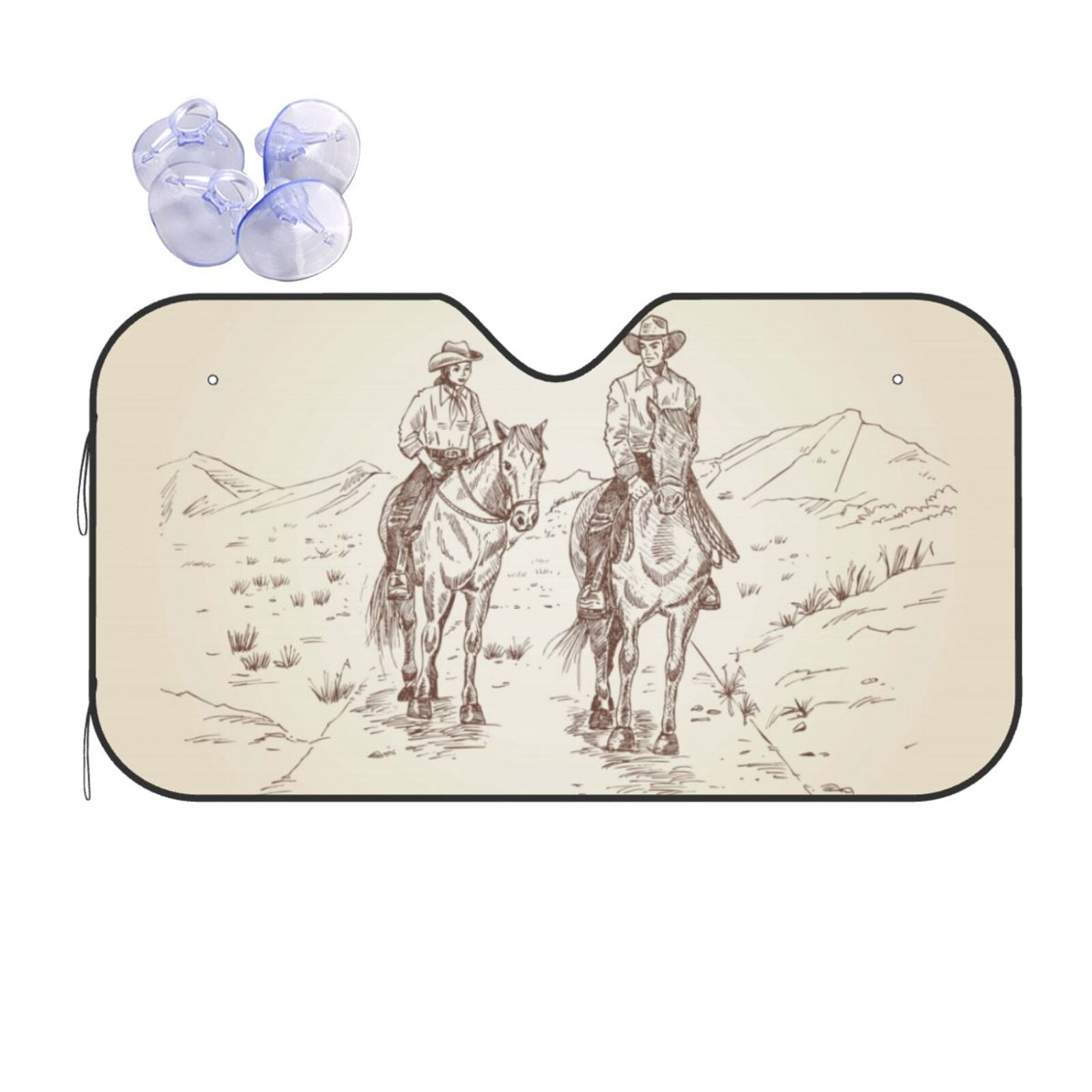 Coaee Cowboys Riding Horses In Desert Print Car Sunshade Windshield Sun ...