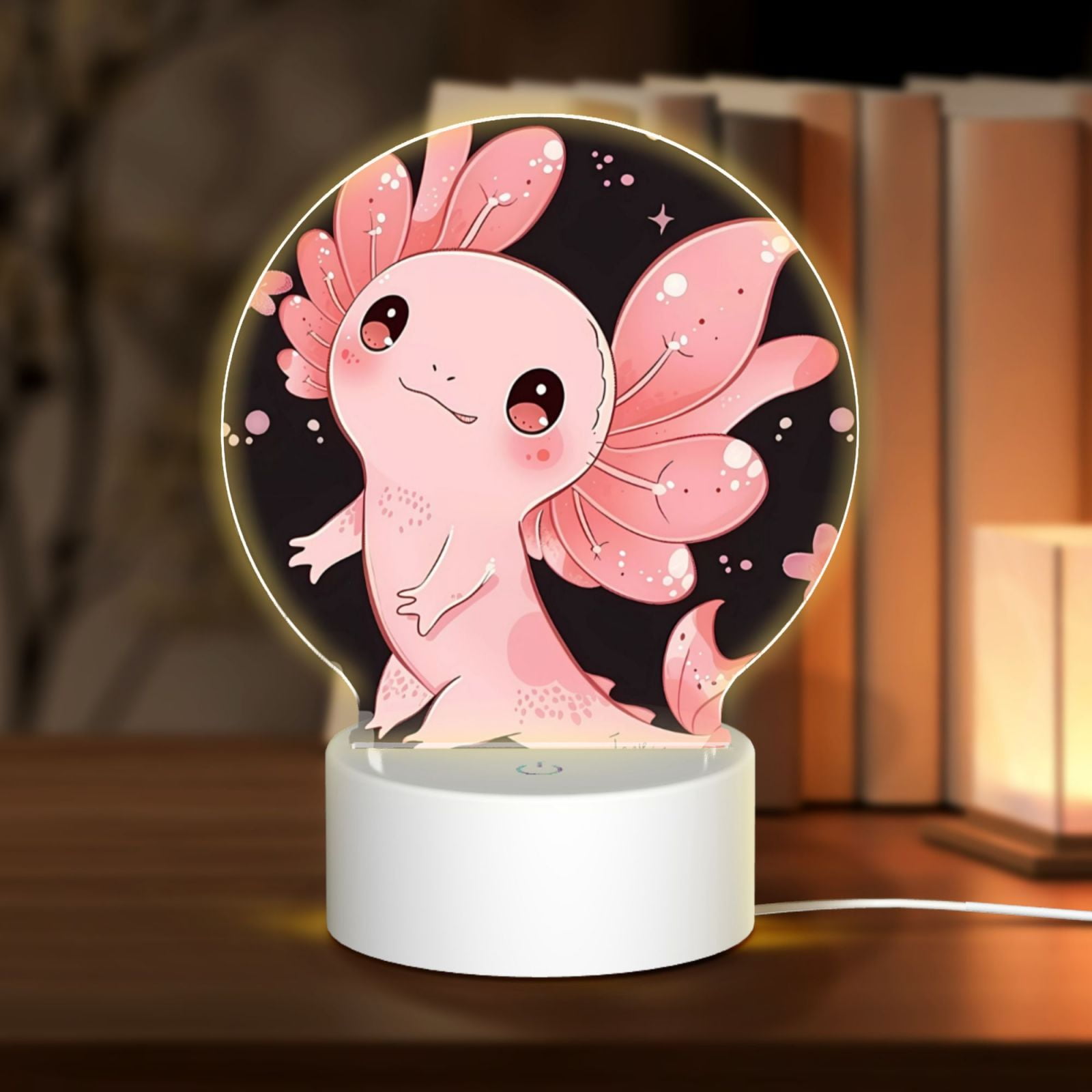 Coaee Cute Axolotl Sakura Blossoms A for Round Acrylic LED Desk Lamp 3 ...