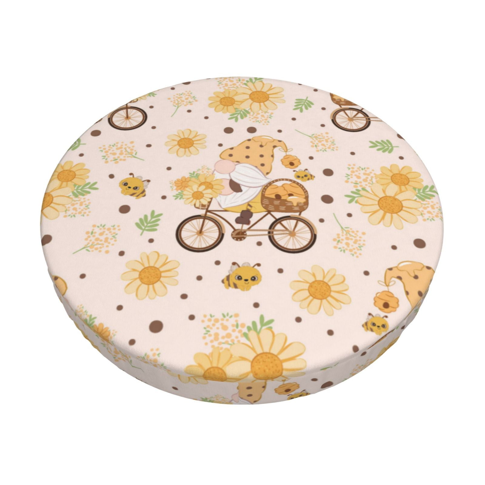 Coaee Cute Bee Gnome Round Bar Stool Seat Covers Washable Stool Cushion ...