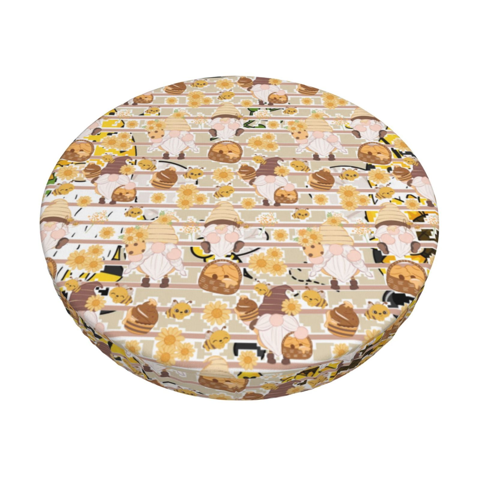Coaee Cute Bee Gnome Round Bar Stool Seat Covers Washable Stool Cushion ...
