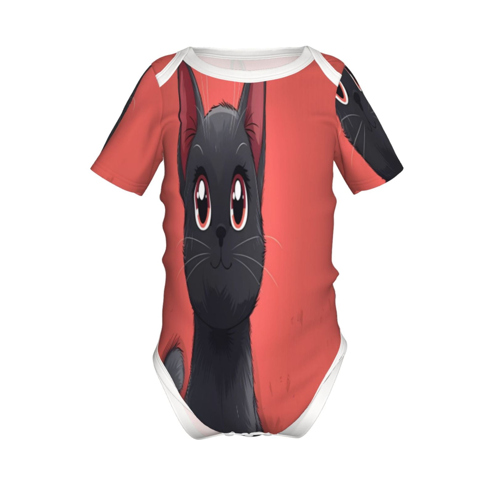 Coaee Cute Black Kitten Cartoon for Soft Baby Short-Sleeve Bodysuit ...