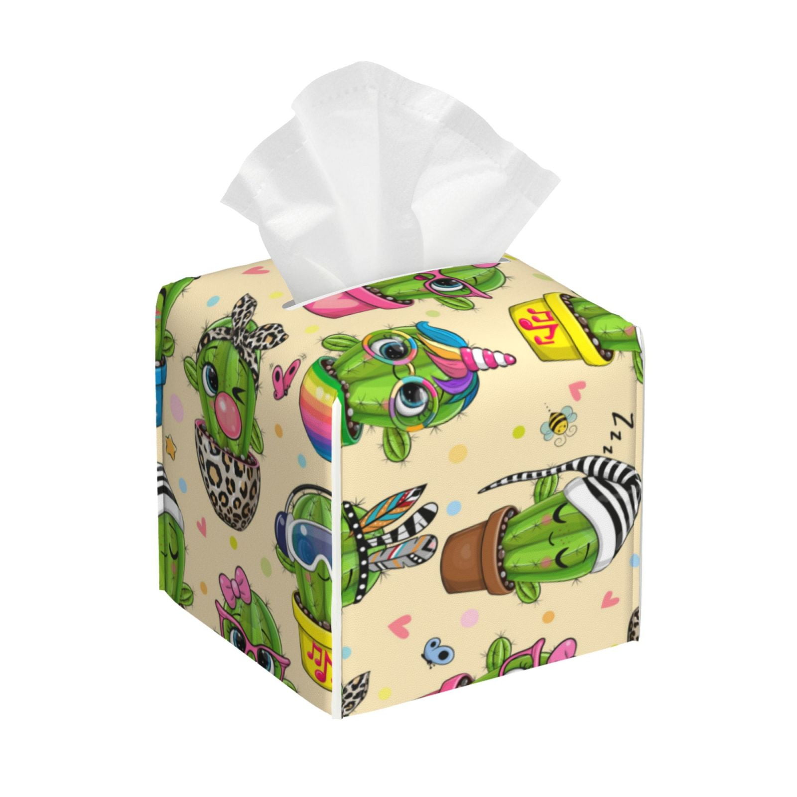Coaee Cute Cartoon Cactus for Leather Tissue Box Cover Square Tissue ...