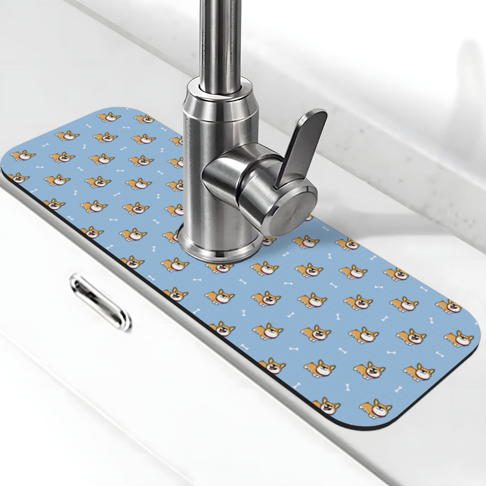 Coaee Cute Cartoon Corgi for Kitchen Sink Splash Guard Sink Faucet Mat ...