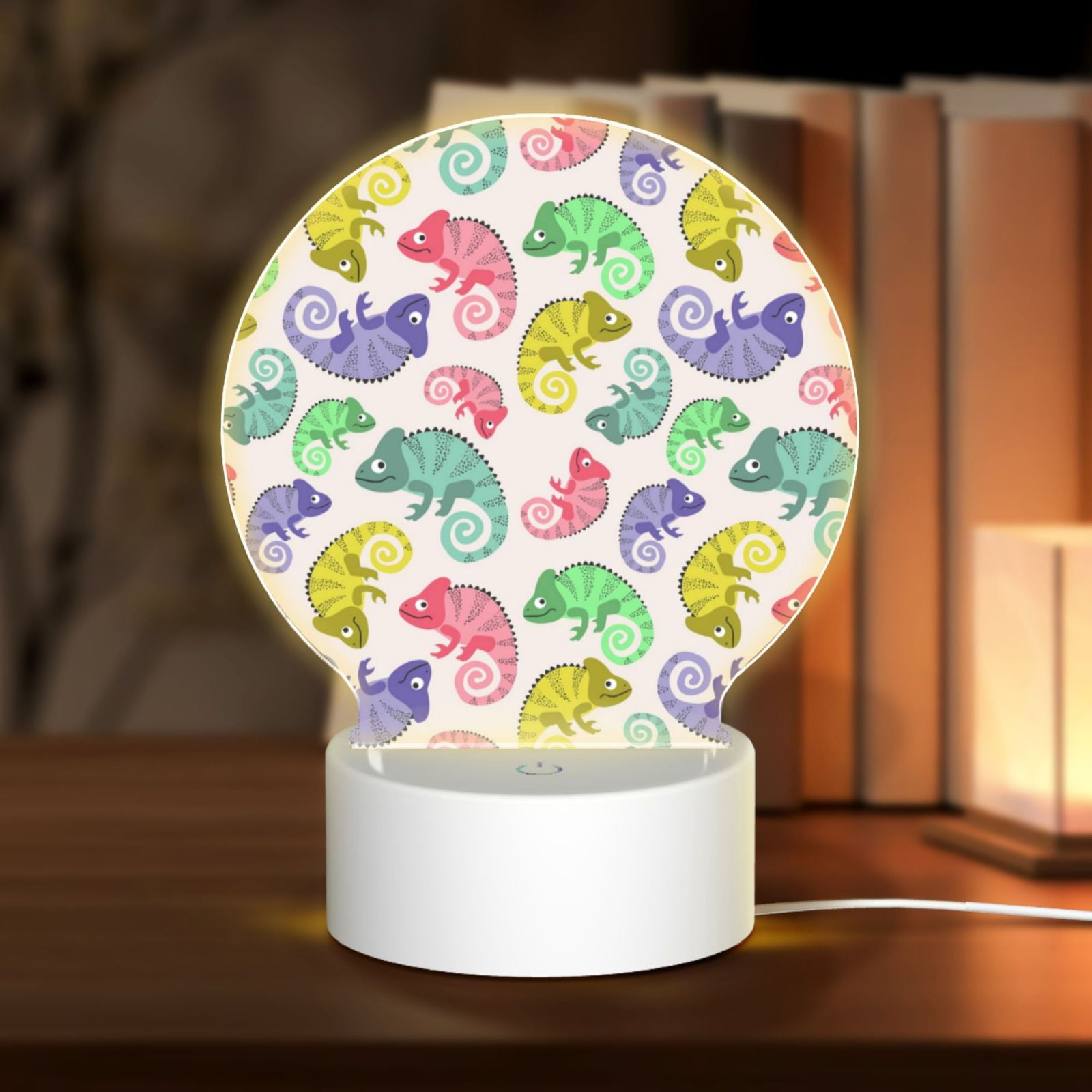 Coaee Cute Chameleons for Round Acrylic LED Desk Lamp 3 Color Change ...
