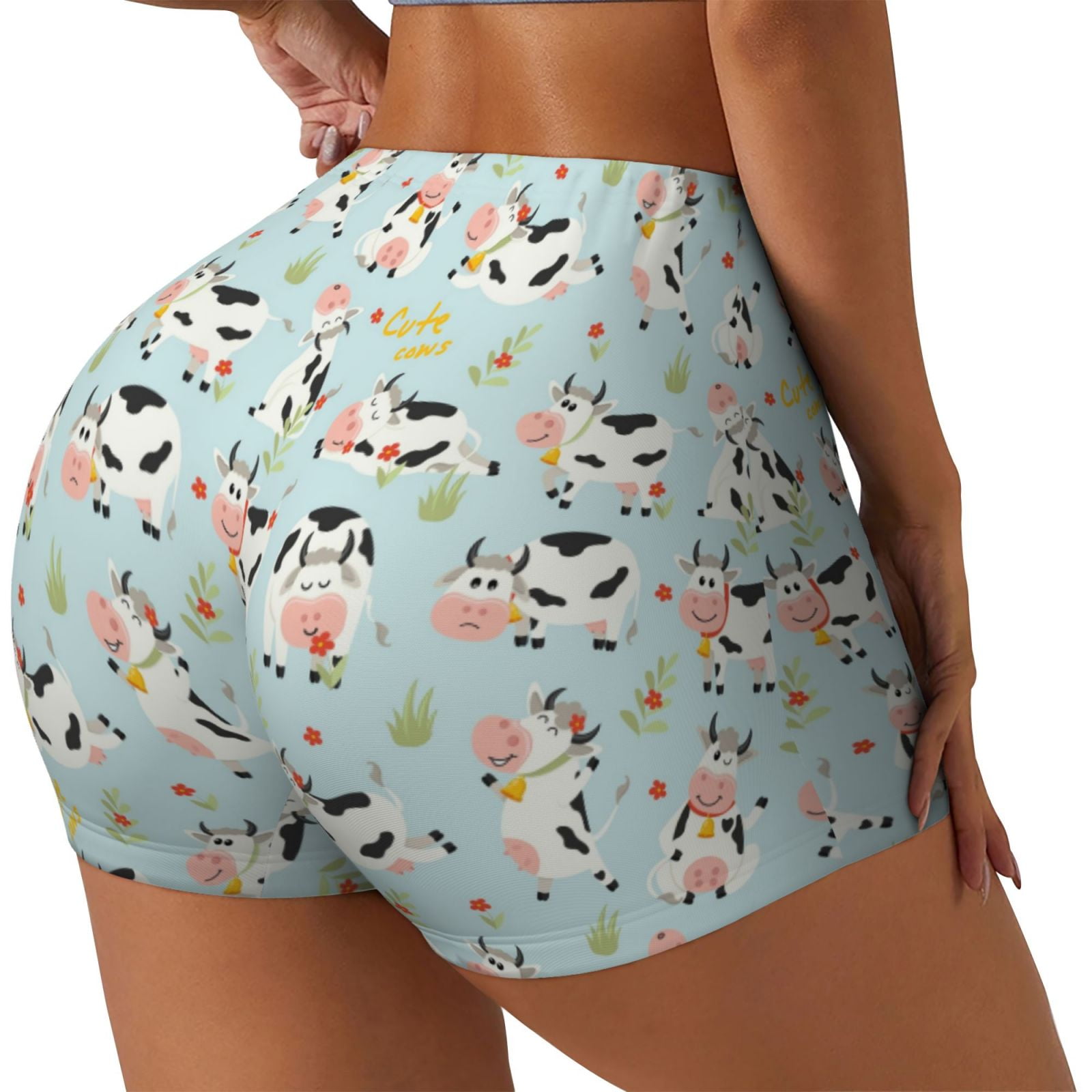 Coaee Cute Cows for Workout Shorts for Women Seamless Soft Smooth Gym ...