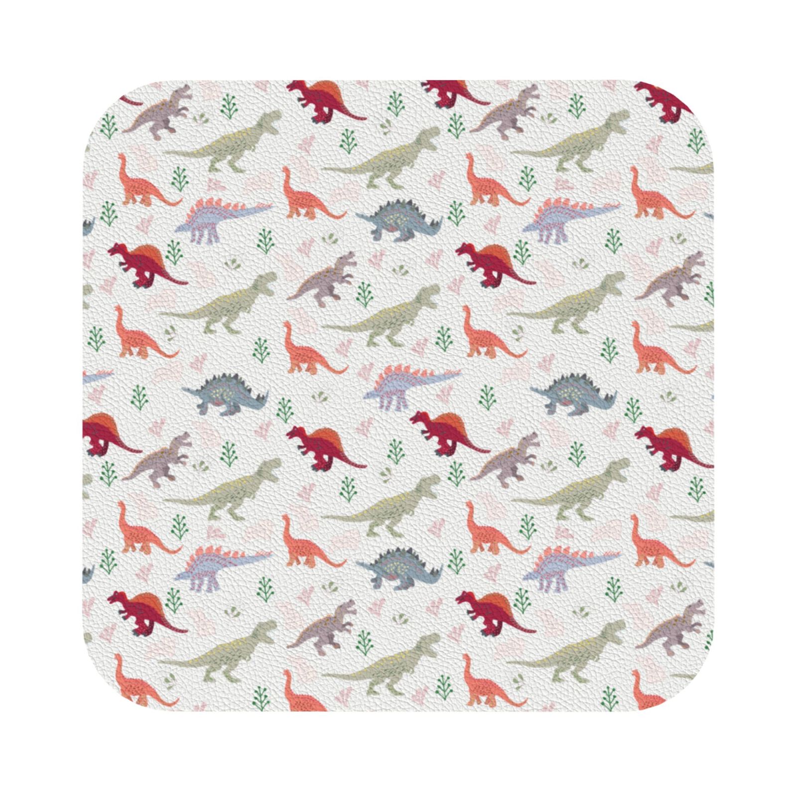 Coaee Cute Dinosaur Print Leather Coasters Set of 6, Non-Slip Washable ...