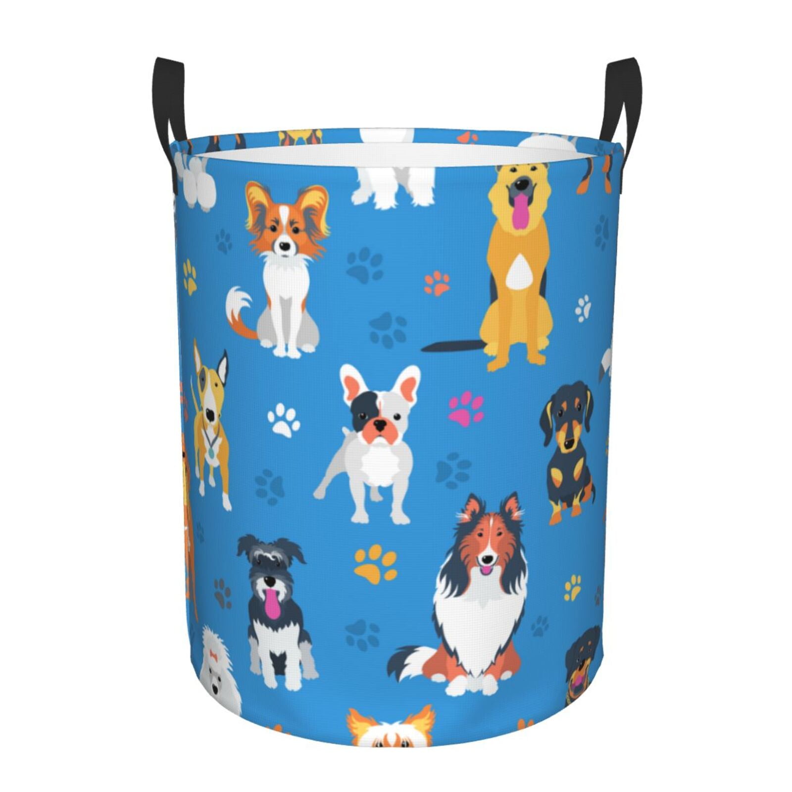 Coaee Cute Dogs Laundry Basket with Handle, Waterproof Round ...