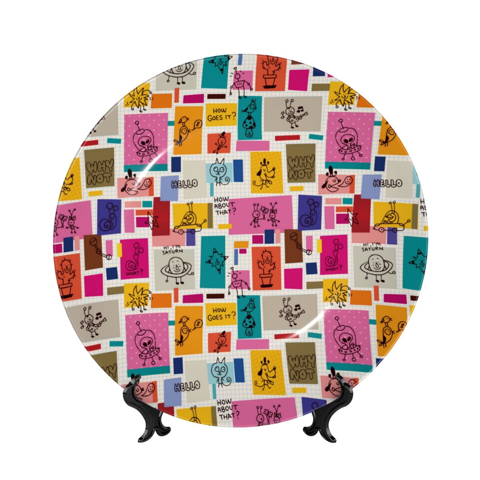 Coaee Cute Doodles for Bone China Decorative Plate Decorative Plate for ...