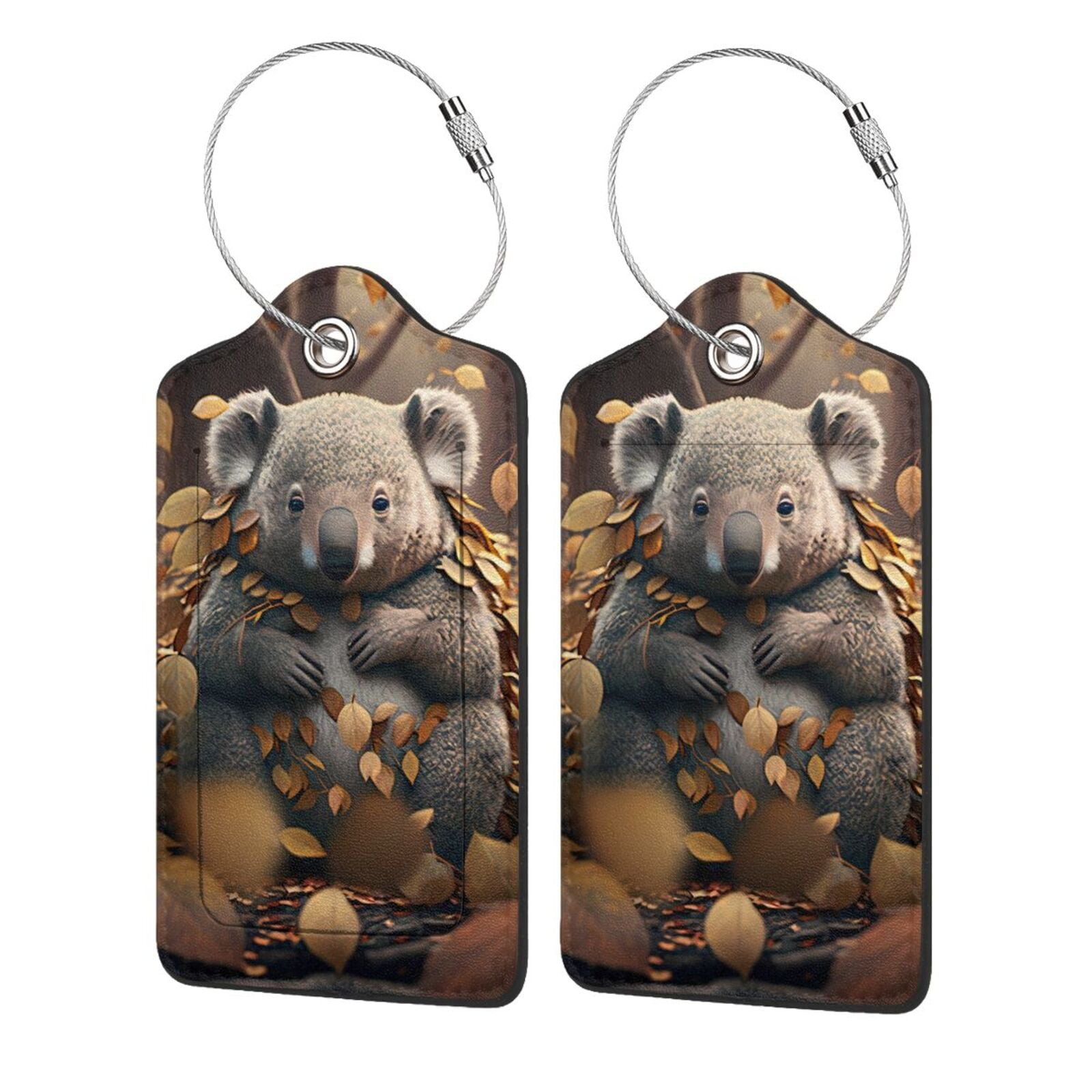 Coaee Cute Fallen Leaf Koala Untethered Leather Luggage Tags for ...