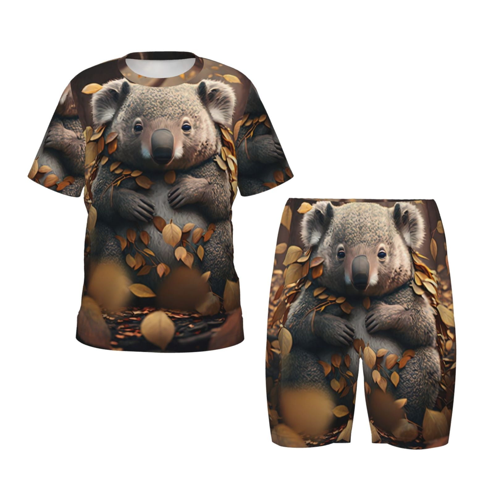 Coaee Cute Fallen Leaf Koala for Short Sleeve Pajamas Kids Summer Pjs ...