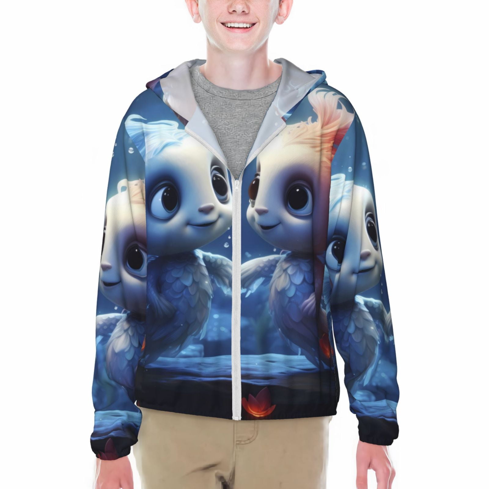 Coaee Cute Fish Flower Couple Print Teen's UPF 50+ Sun Protection Outdoor Lightweight Full Zip ...