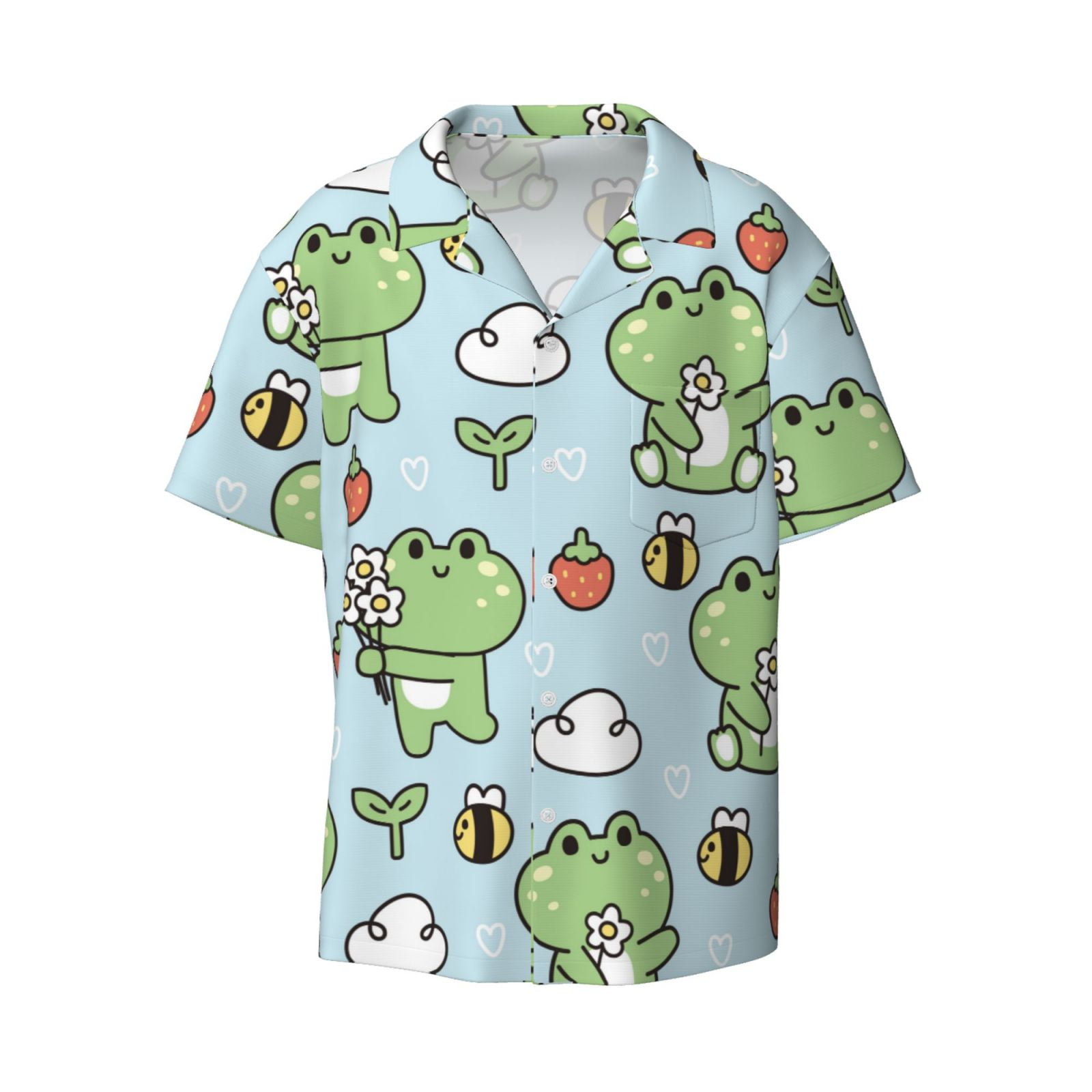 Coaee Cute Floral Frog Men's Casual Button Down Shirt, Short Sleeve ...