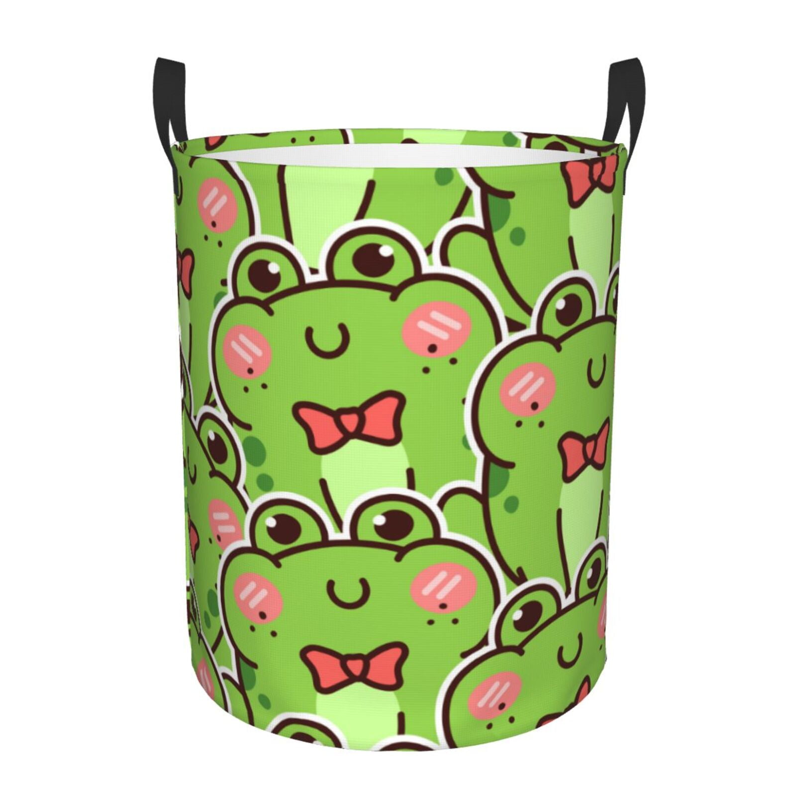 Coaee Cute Green Frog Laundry Basket with Handle, Waterproof Round ...