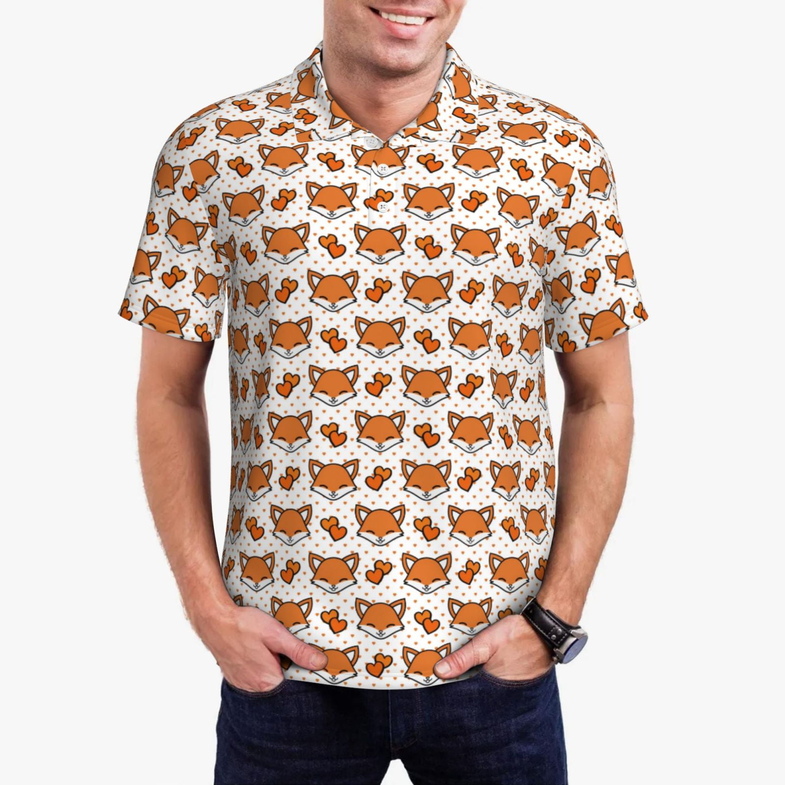 Coaee Cute Heart Fox Cartoon for Men's Polo Shirts Mens Polo Shirts ...