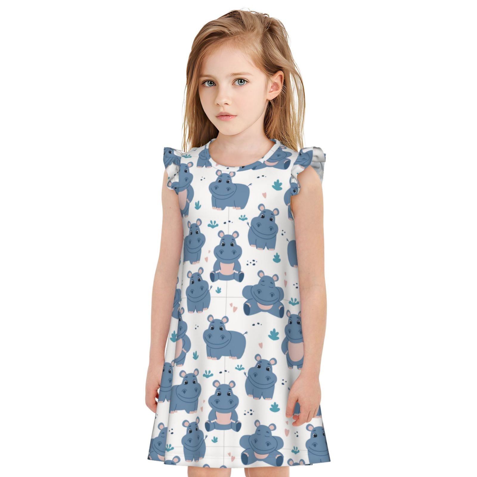 Coaee Cute Hippos for Printed Girls Nightgowns Short Sleeve Sleep ...