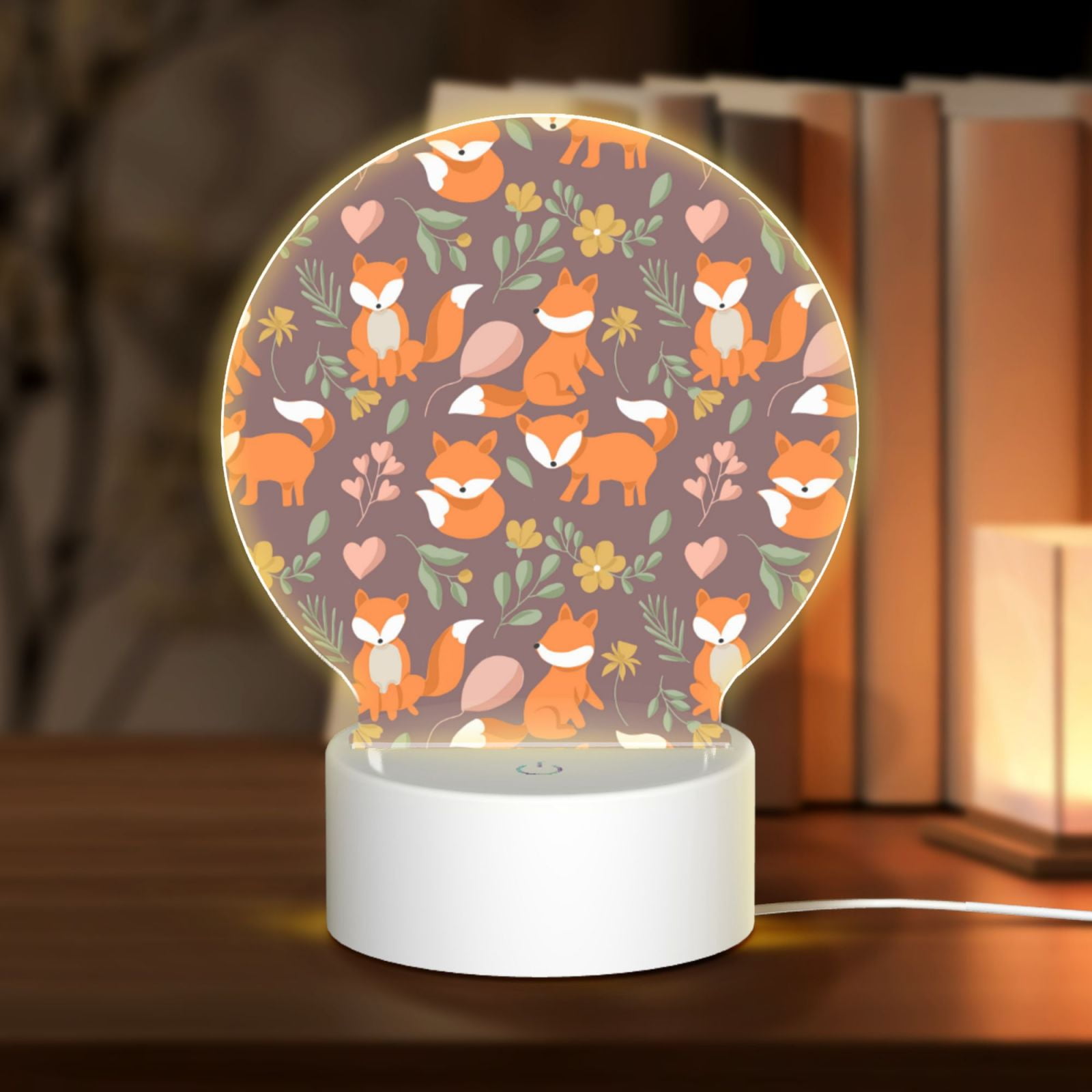 Coaee Cute Little Fox for Round Acrylic LED Desk Lamp 3 Color Change ...