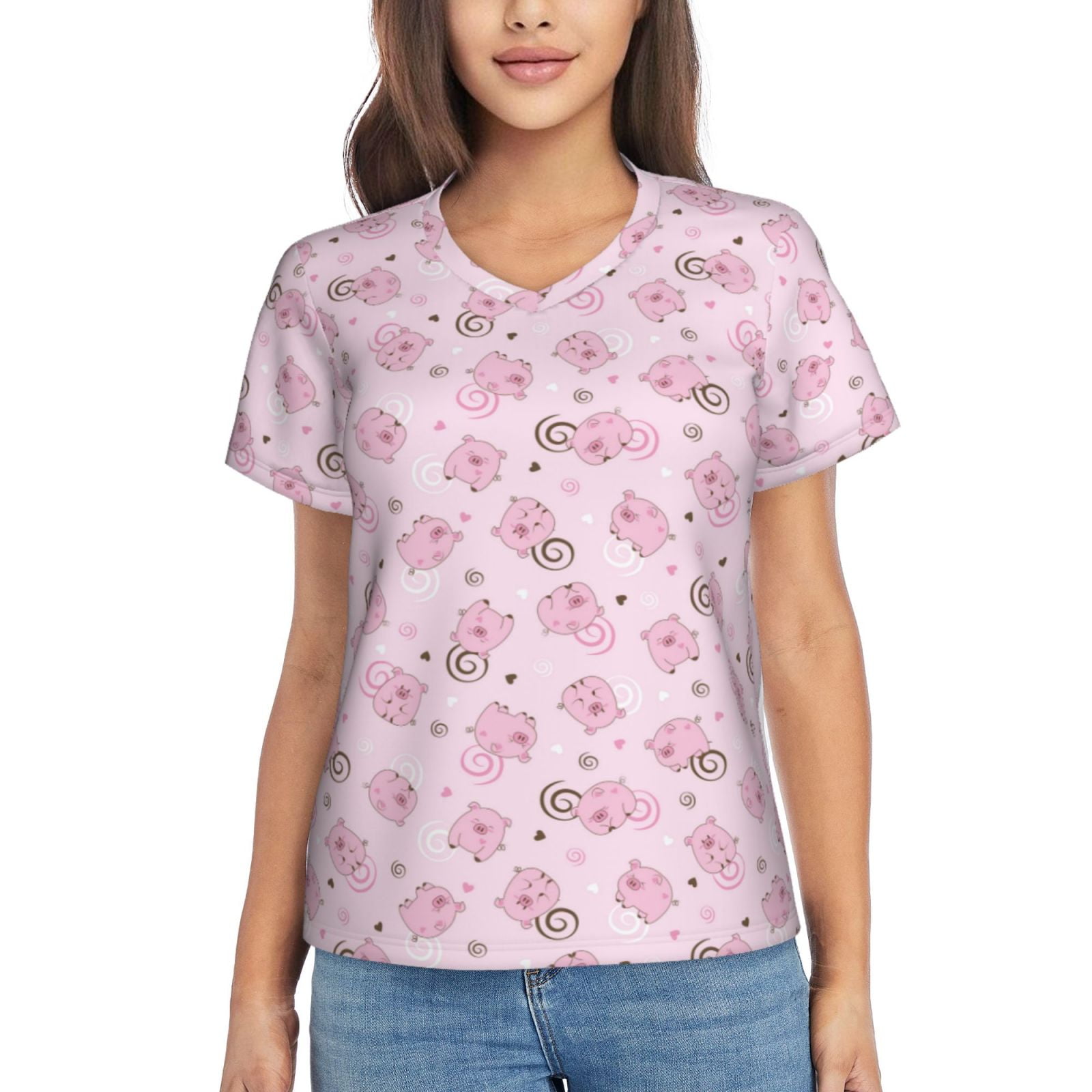 Coaee Cute Pig for Women's Classic Fit T Shirts Short Sleeve V Neck ...