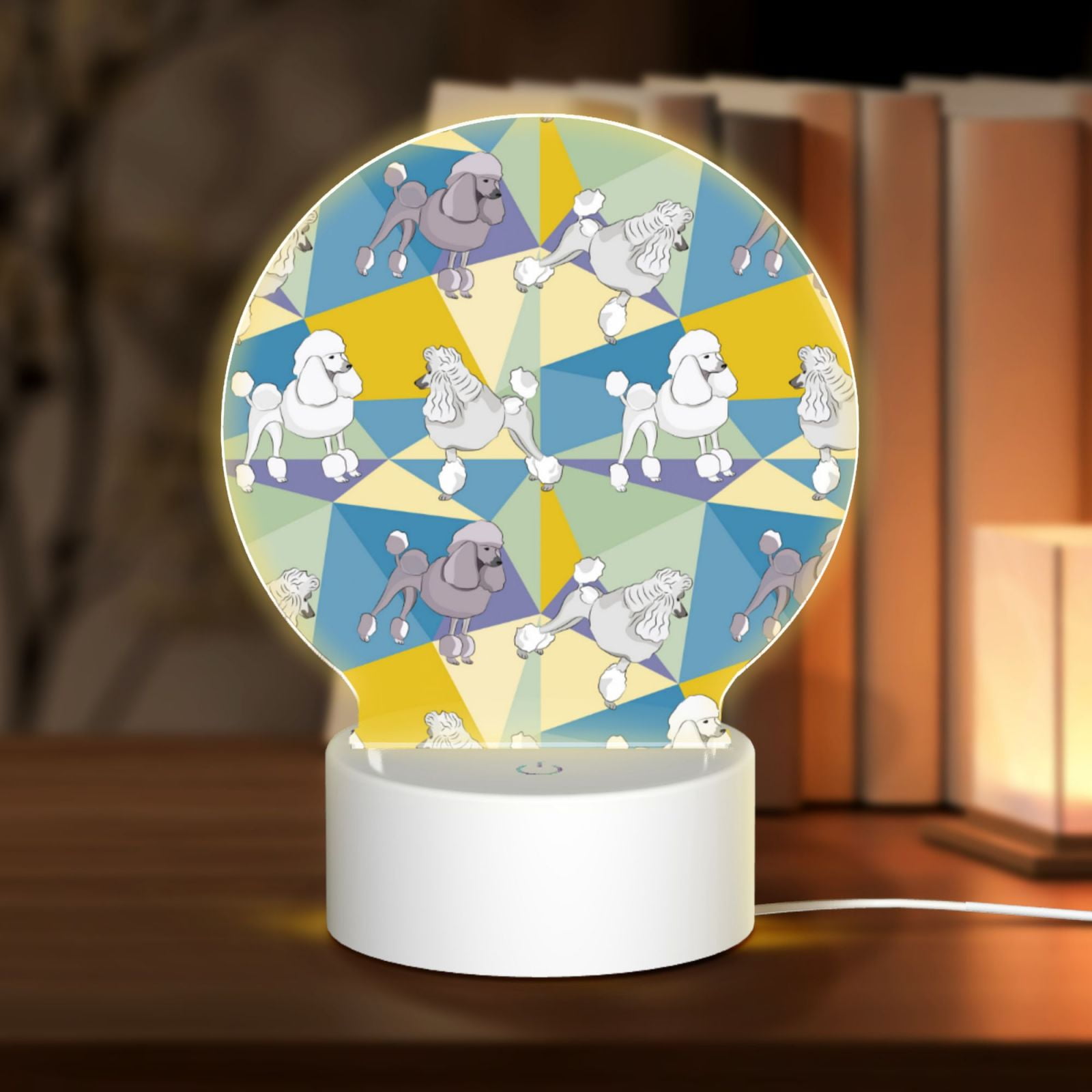 Coaee Cute Poodle Dog for Round Acrylic LED Desk Lamp 3 Color Change ...
