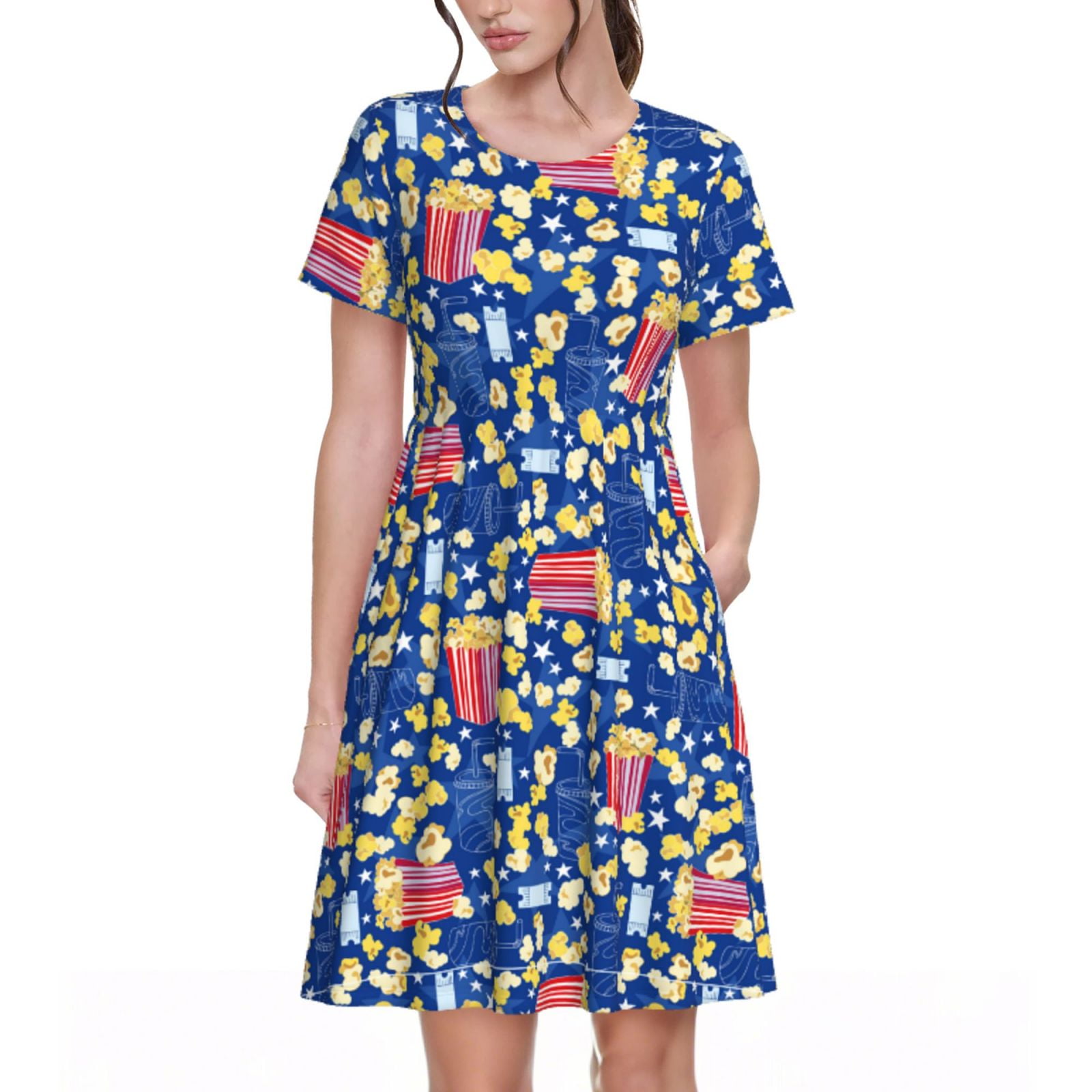 Coaee Cute Popcorn for Casual Dress for Women Short Sleeve Dresses with ...