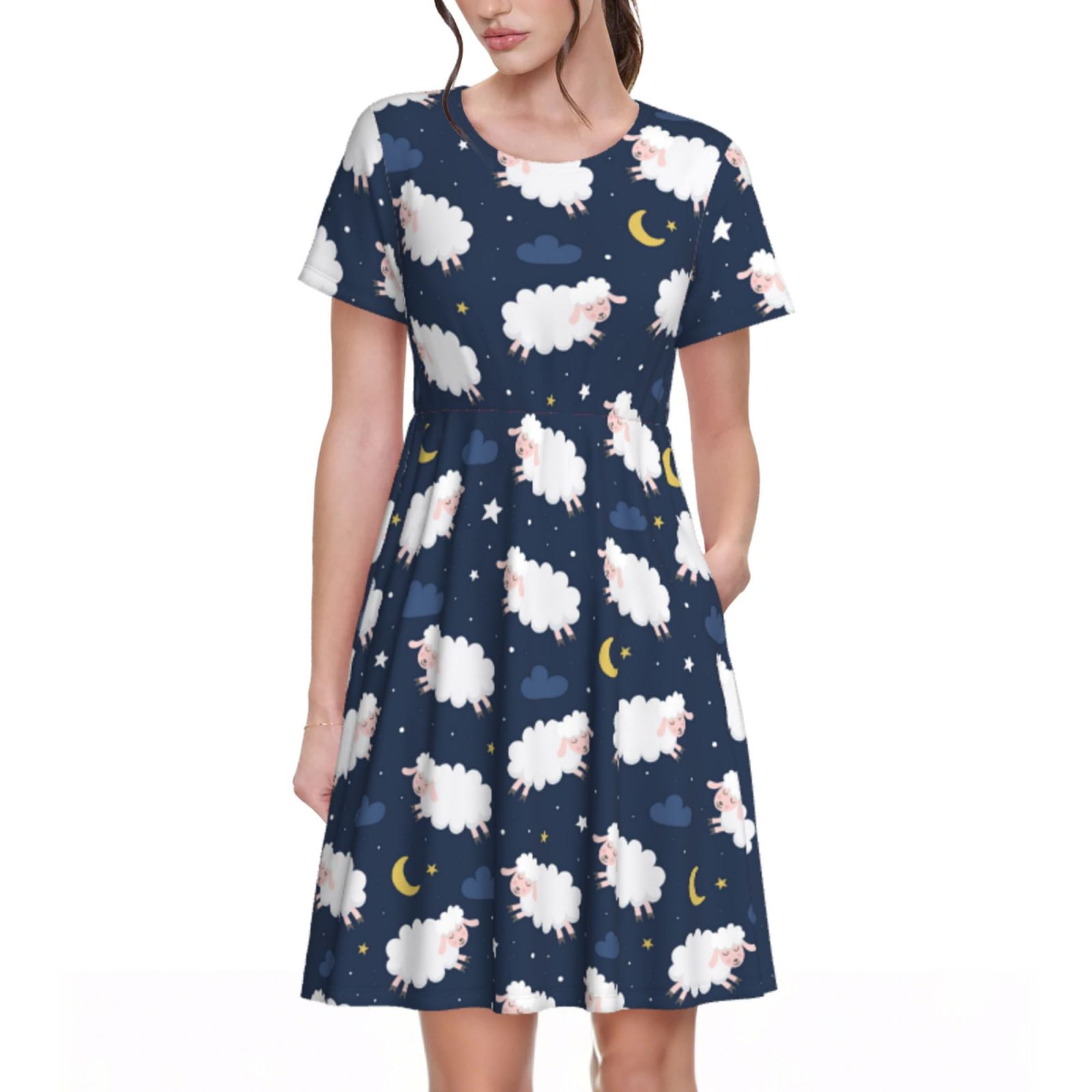 Coaee Cute Sheep 1 for Casual Dress for Women Short Sleeve Dresses with ...