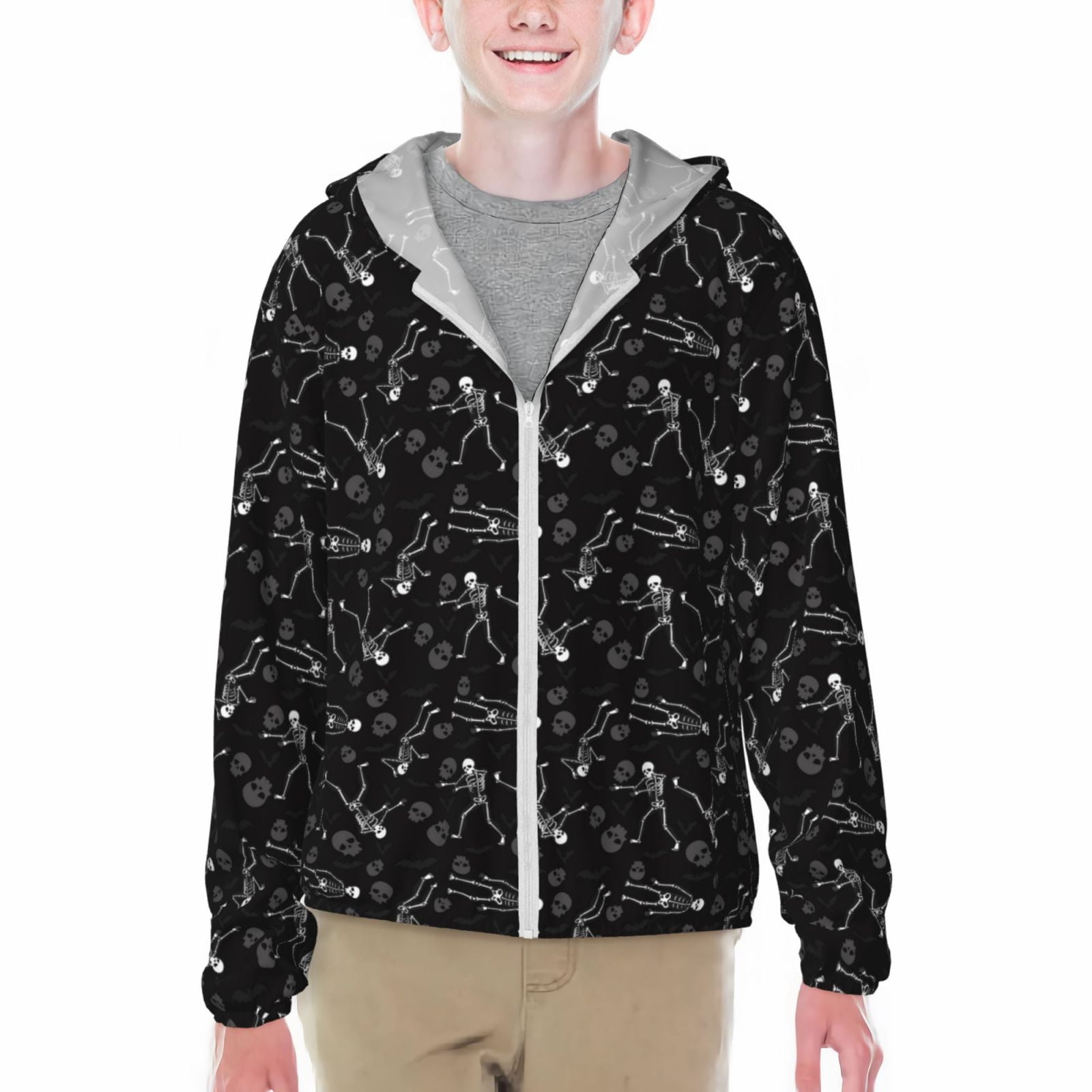 Coaee Cute Skull Print Teen's UPF 50+ Sun Protection Outdoor Lightweight Full Zip Hoodie Long ...