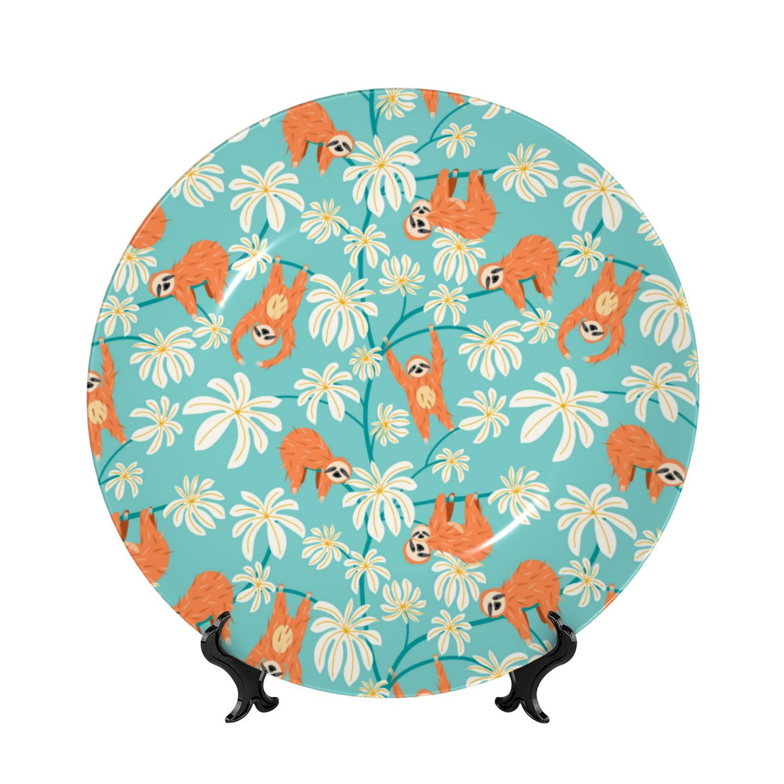 Coaee Cute Sloth on Floral Tree for Bone China Decorative Plate ...