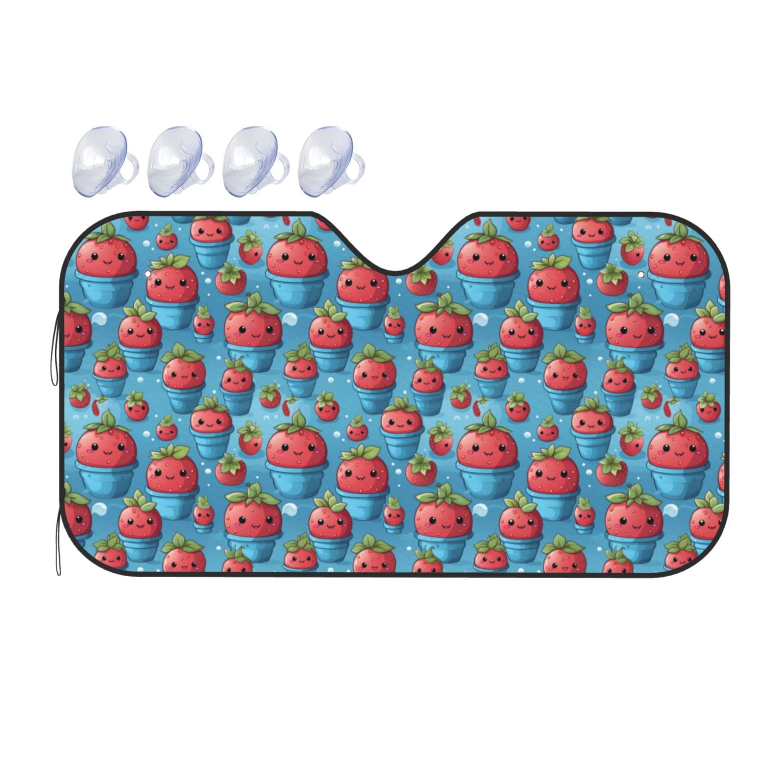 Coaee Cute Strawberry Flower Pot for Car Sunshade Windshield Sun Shade Reflect UV Sun for Most ...