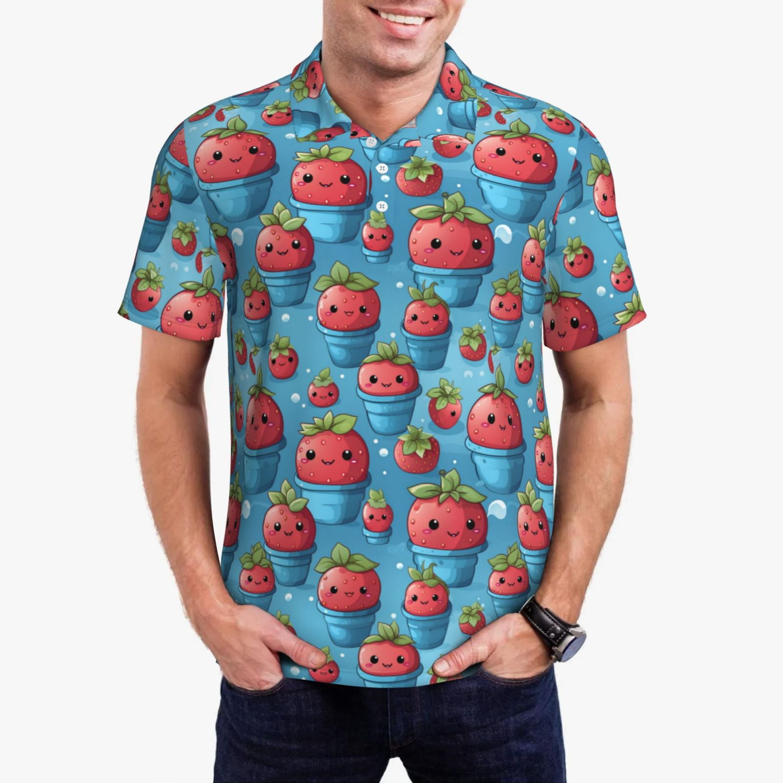 Coaee Cute Strawberry Flower Pot for Men's Polo Shirts Mens Polo Shirts ...
