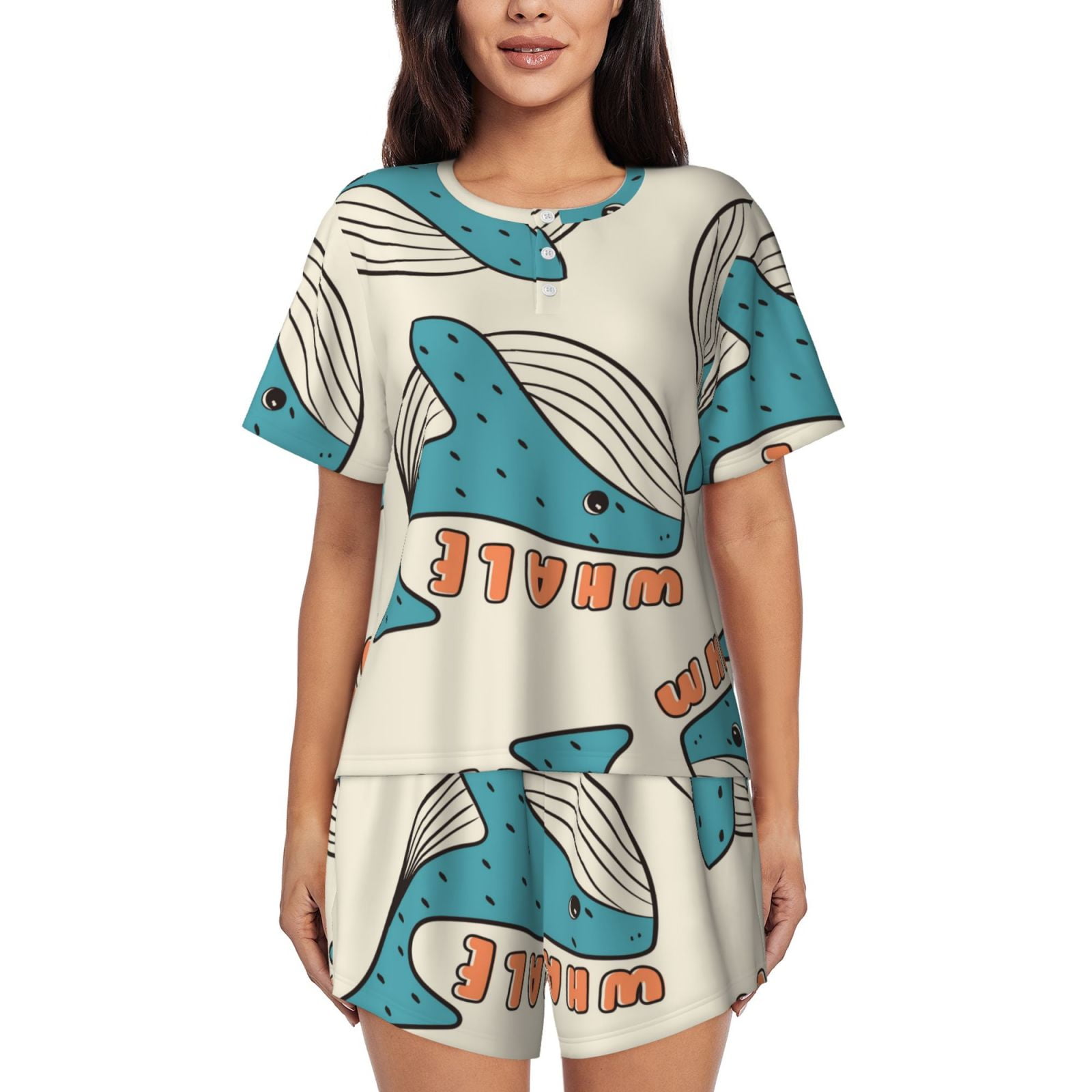 Coaee Cute colorful whale for Women's 2 Piece Pajama Sets Ladies Pjs ...