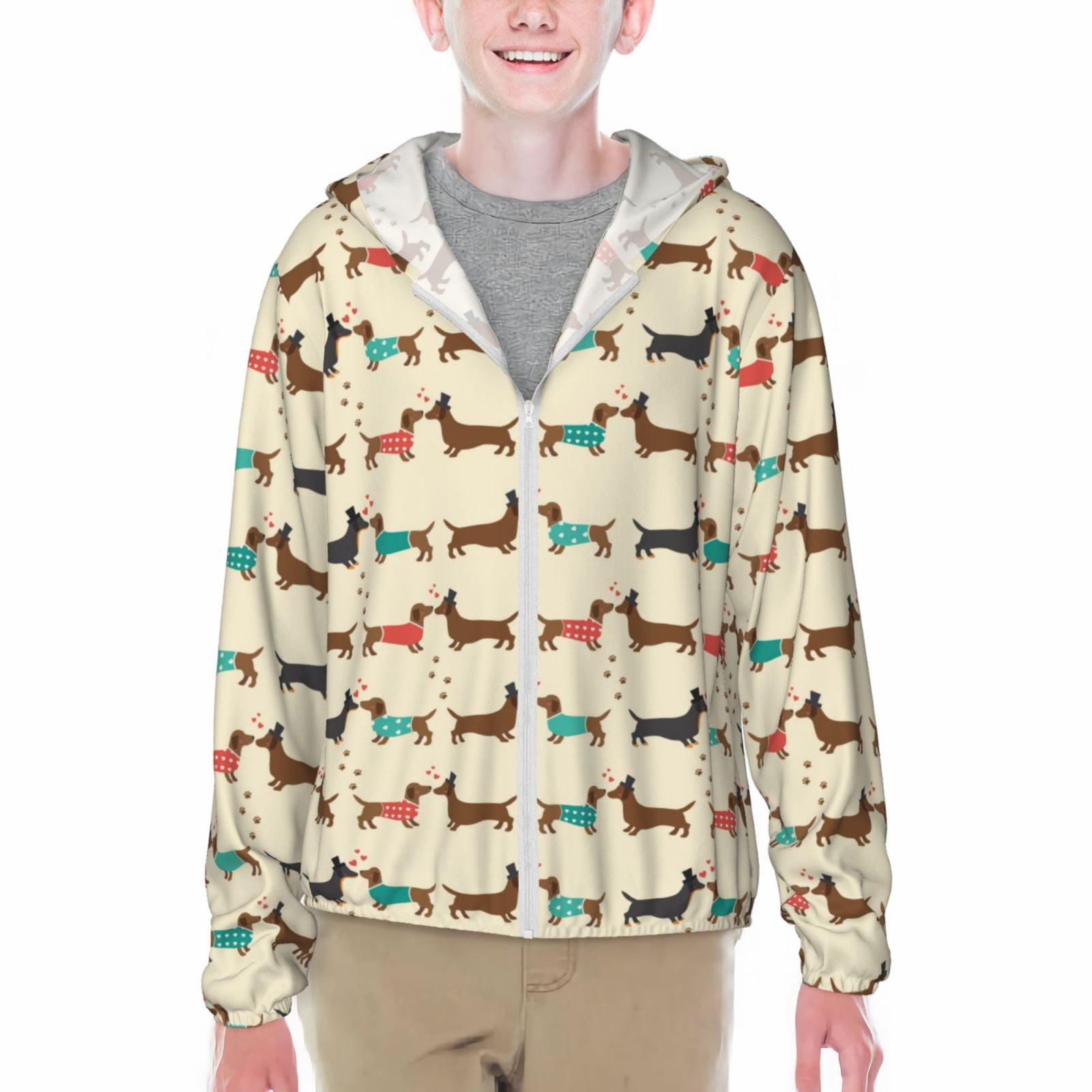 Coaee Dachshund Dog Print Teen's UPF 50+ Sun Protection Outdoor Lightweight Full Zip Hoodie Long ...