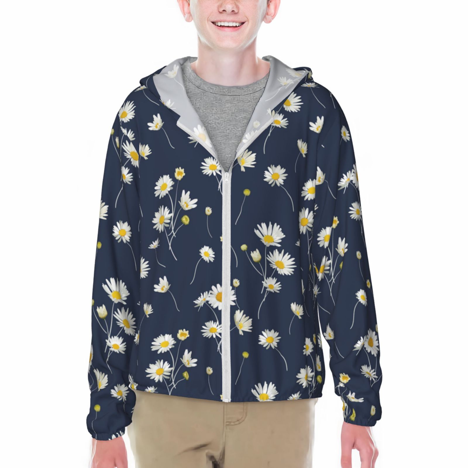 Coaee Daisies Flowers Print Teen's UPF 50+ Sun Protection Outdoor Lightweight Full Zip Hoodie ...