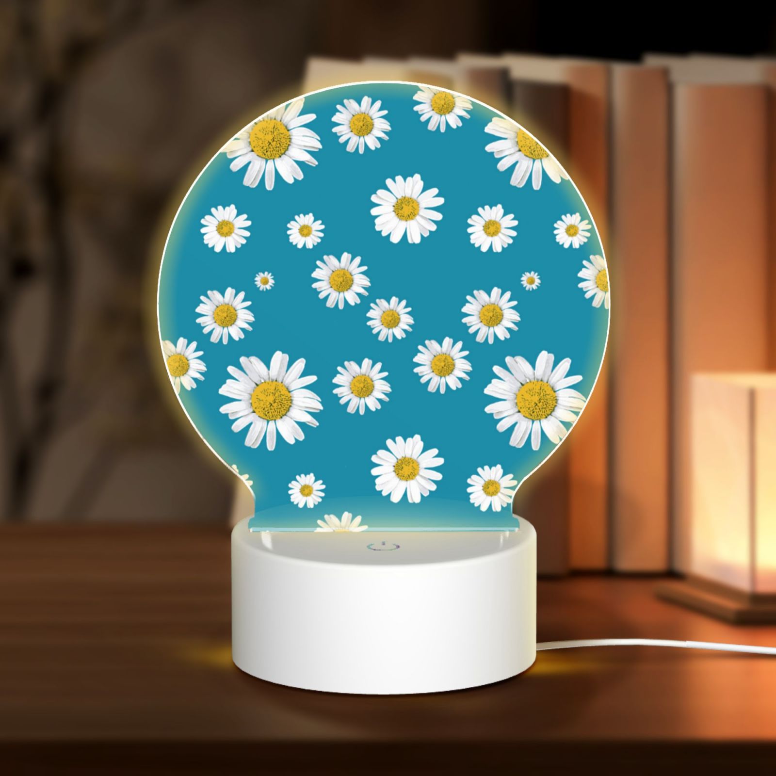 Coaee Daisies Flowers for Round Acrylic LED Desk Lamp 3 Color Change ...