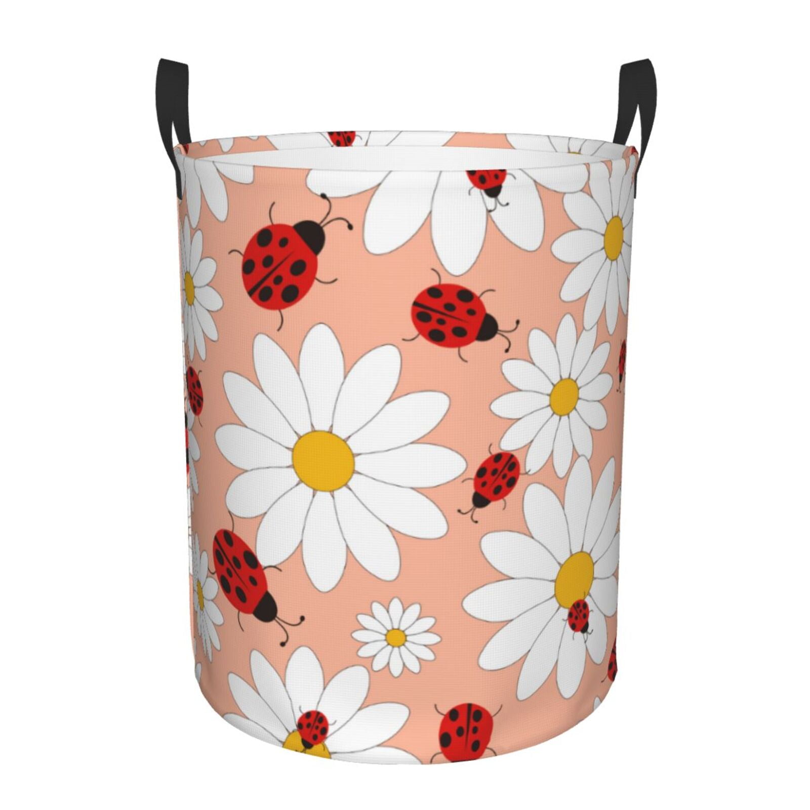 Coaee Daisy and Ladybug Laundry Basket with Handle, Waterproof Round ...