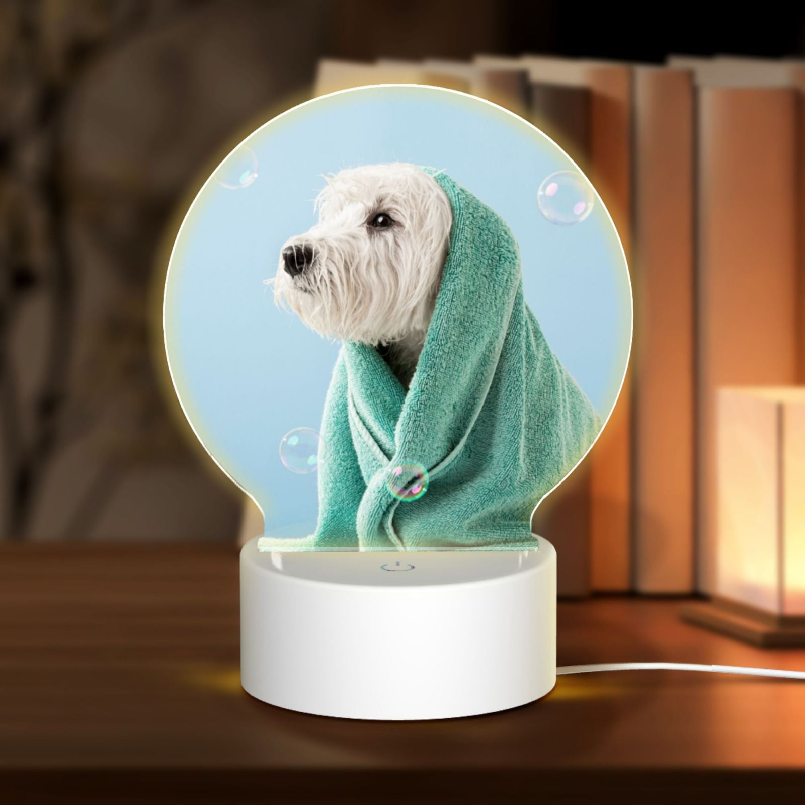 Coaee Dog Wrapped in Towel for Round Acrylic LED Desk Lamp 3 Color ...