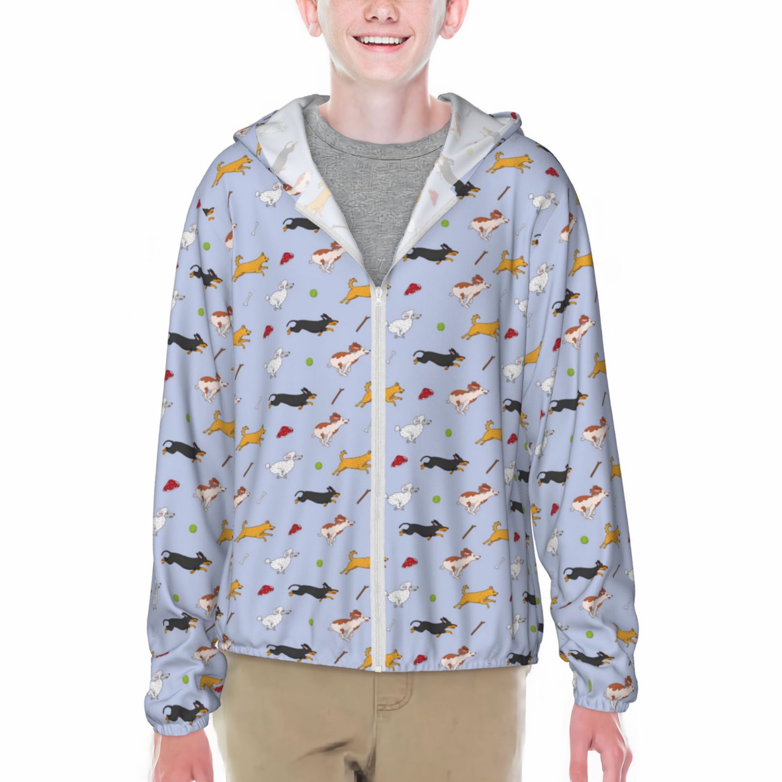 Coaee Dogs Are Running Print Teen's UPF 50+ Sun Protection Outdoor Lightweight Full Zip Hoodie ...