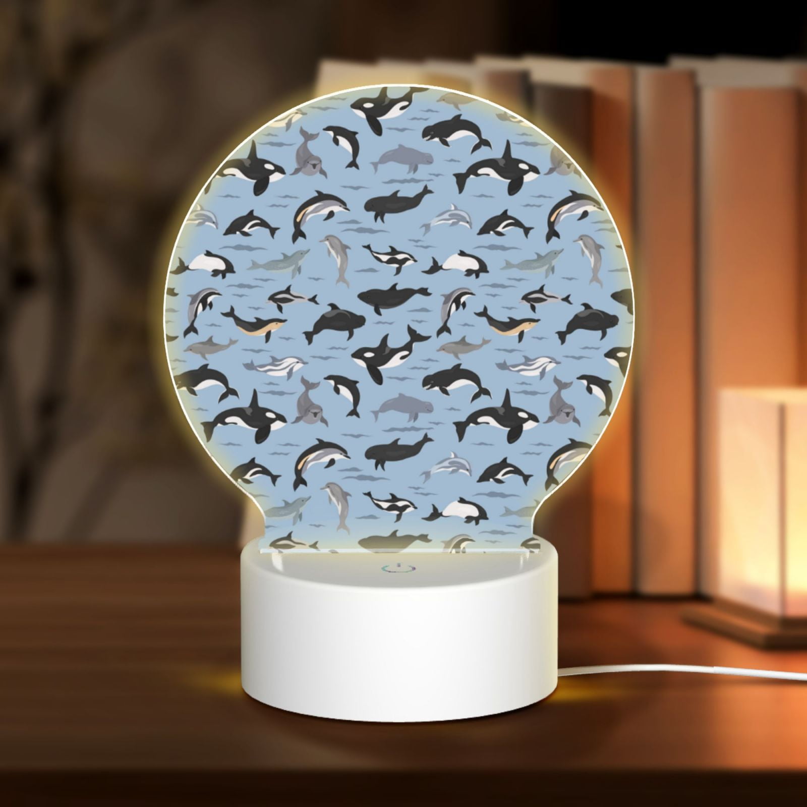 Coaee Dolphins for Round Acrylic LED Desk Lamp 3 Color Change Decor ...