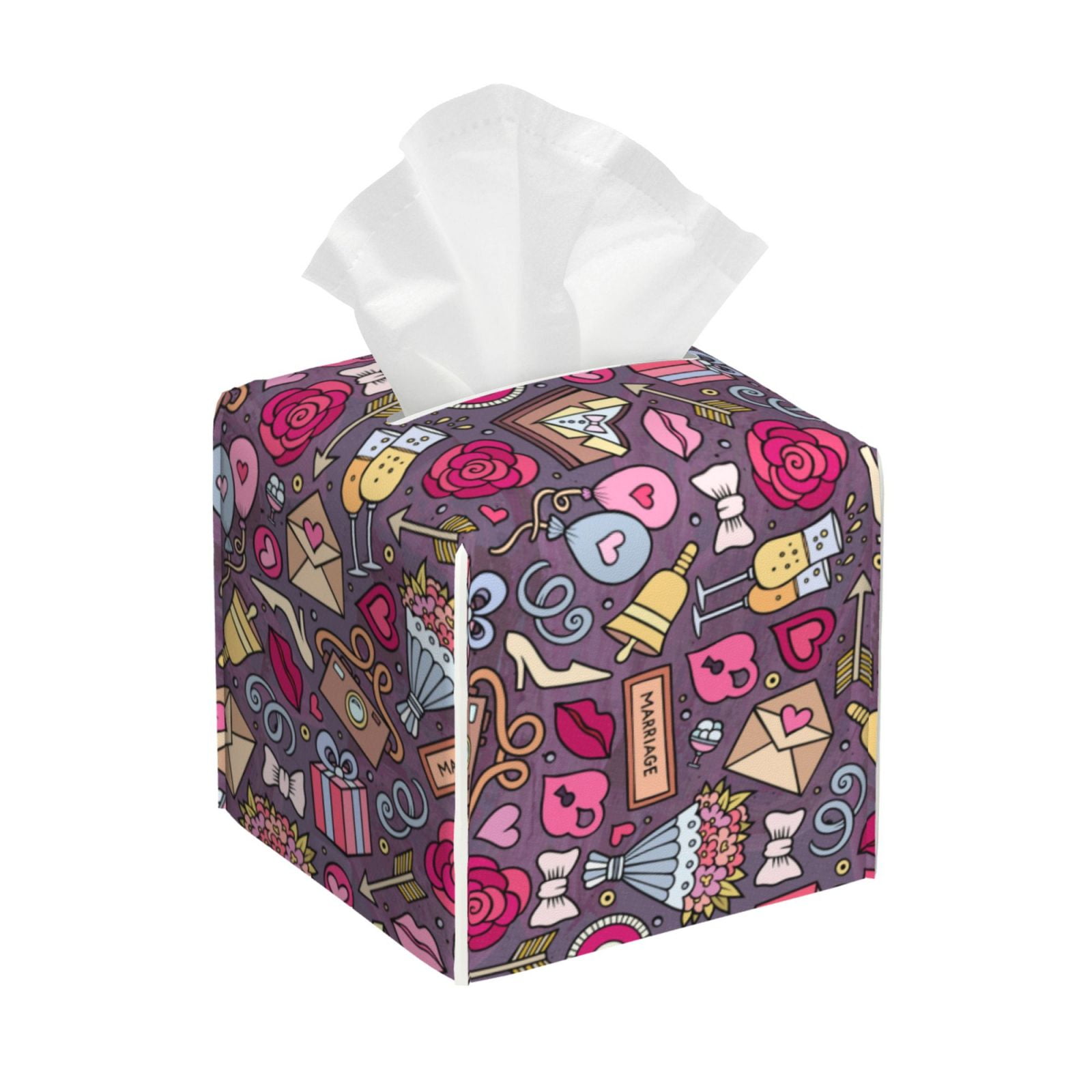 Coaee Doodles Wedding for Leather Tissue Box Cover Square Tissue Box ...