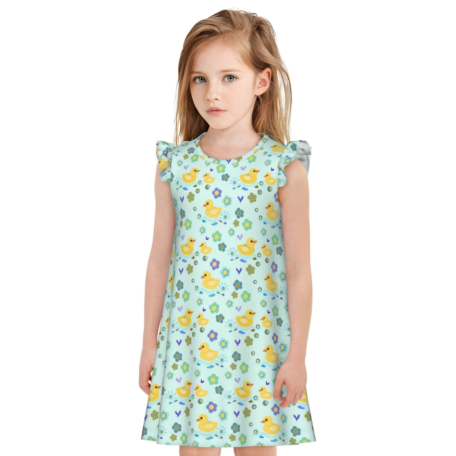 Coaee Duck Cartoon for Printed Girls Nightgowns Short Sleeve Sleep ...