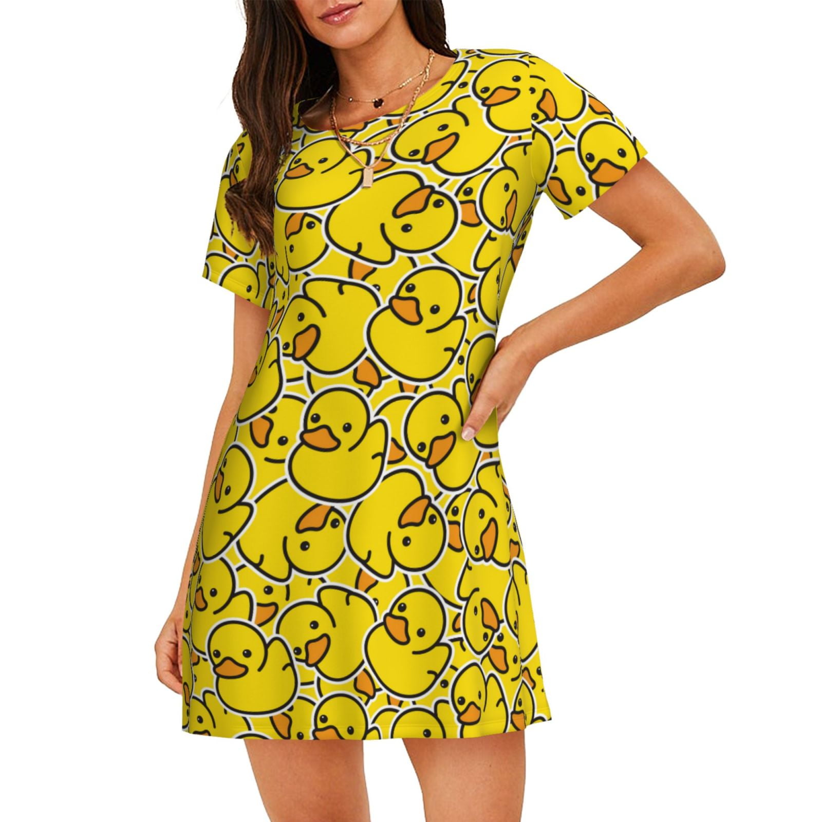 Coaee Ducky Cartoon Animal Yellow for Women's Short-sleeved Nightdress ...