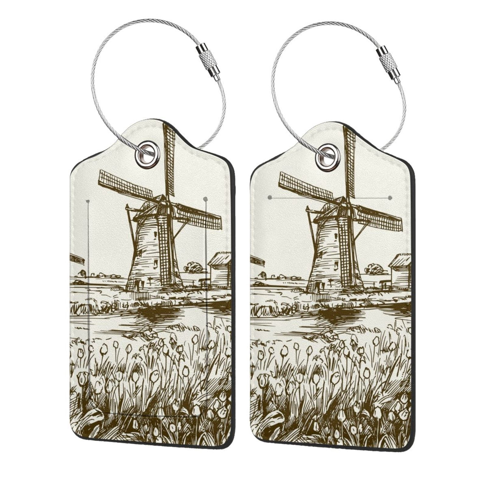 Coaee Dutch Windmill Untethered Leather Luggage Tags for Suitcases ...