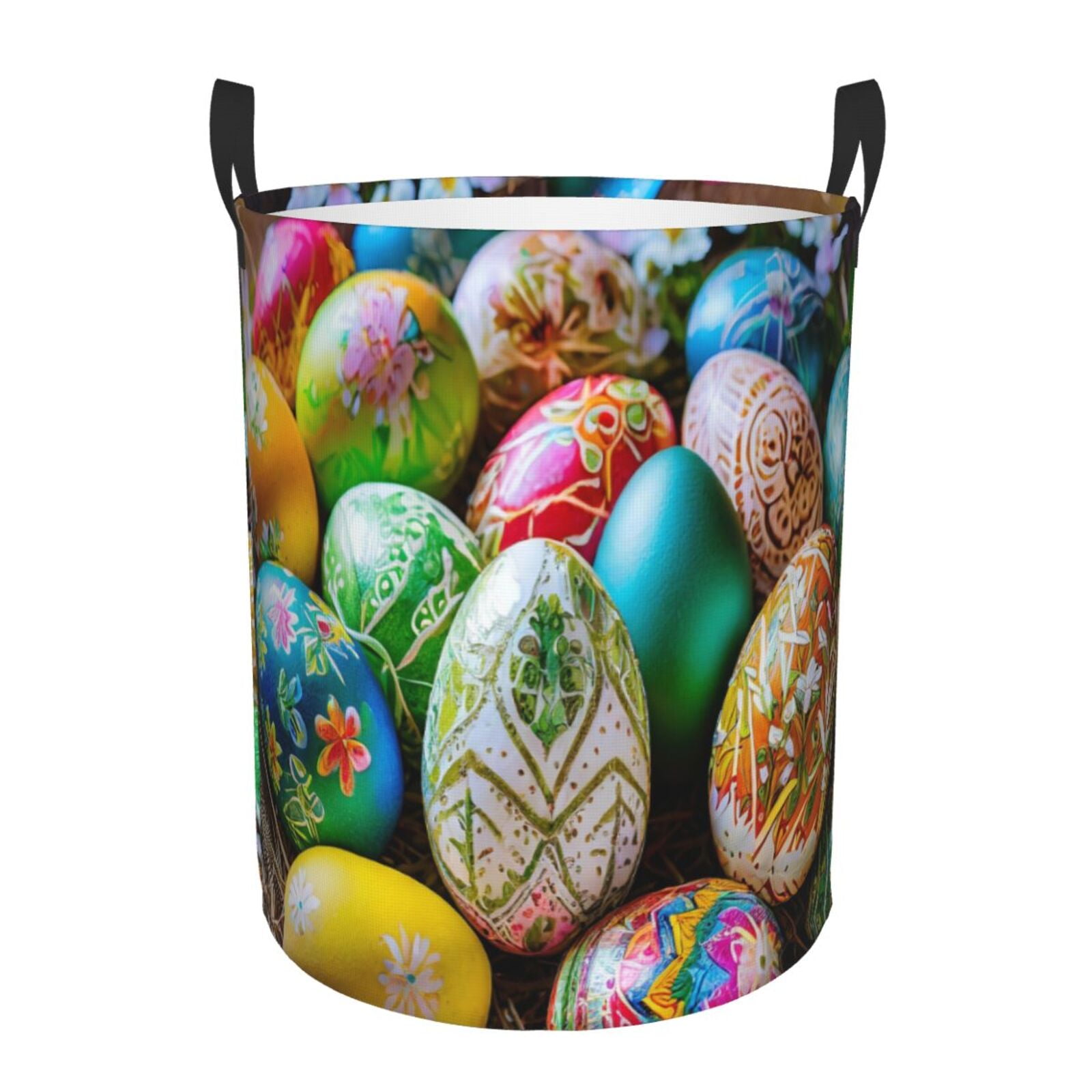 Coaee Easter Eggs for Laundry Basket with Handle, Waterproof Round Collapsible Laundry Hamper ...