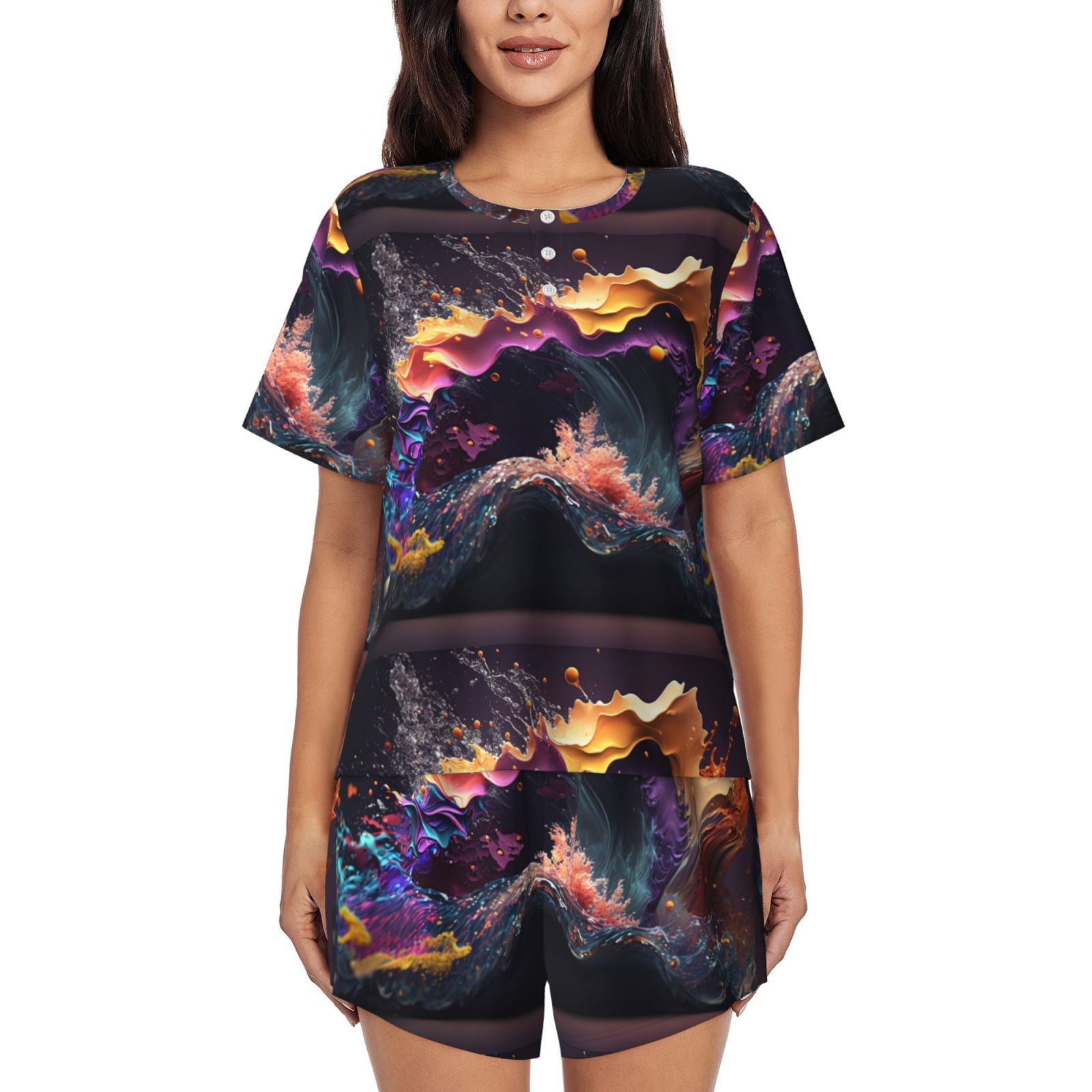 Coaee Explosive Fluid Splash Art for Women's 2 Piece Pajama Sets Ladies ...