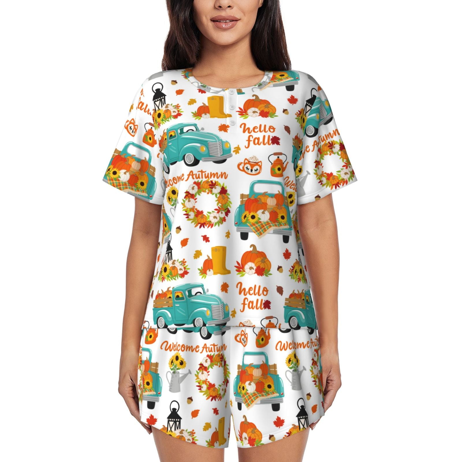 Coaee Fall Pumpkins And Sunflowers for Women's 2 Piece Pajama Sets ...