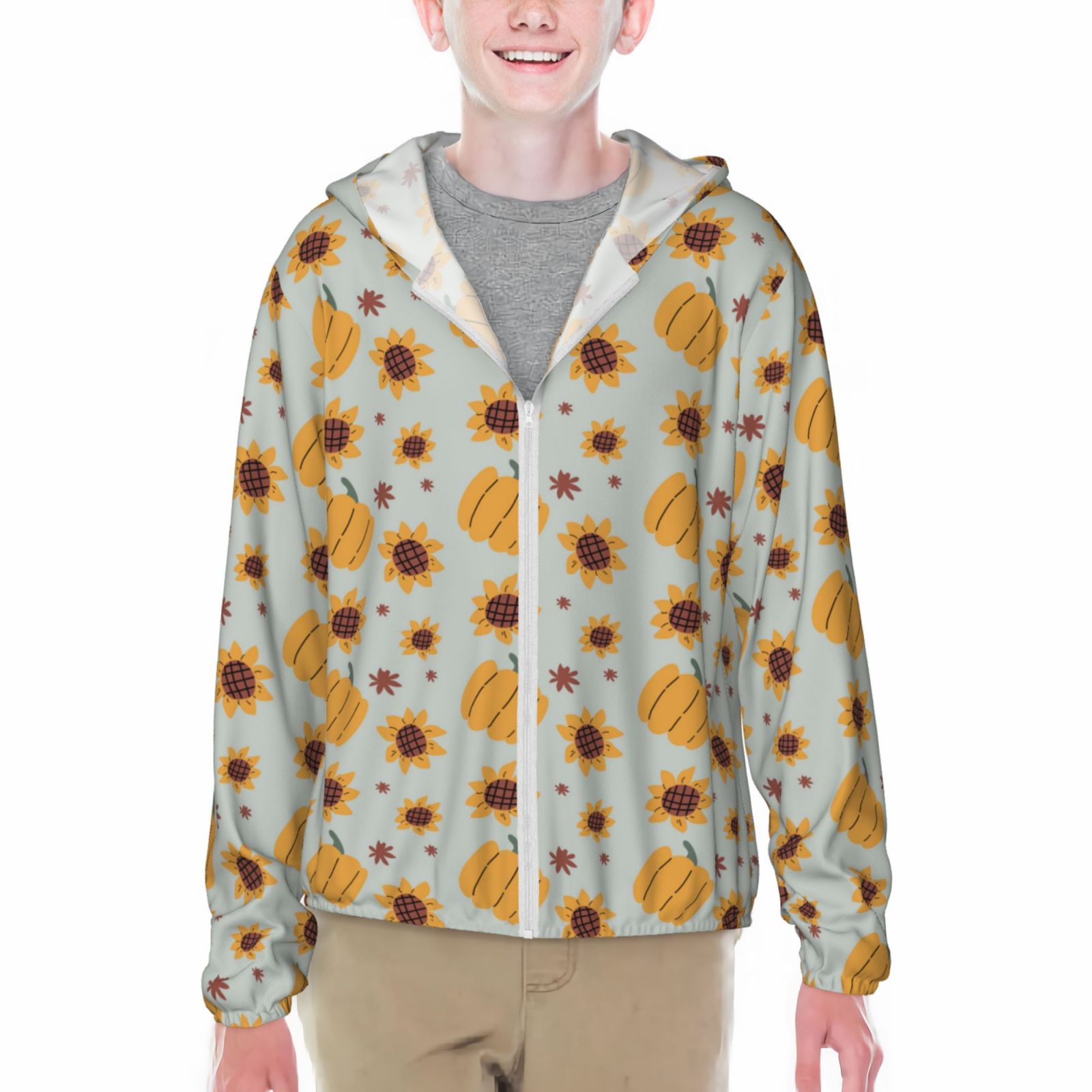 Coaee Fall Thanksgiving Day Print Teen's UPF 50+ Sun Protection Outdoor Lightweight Full Zip ...