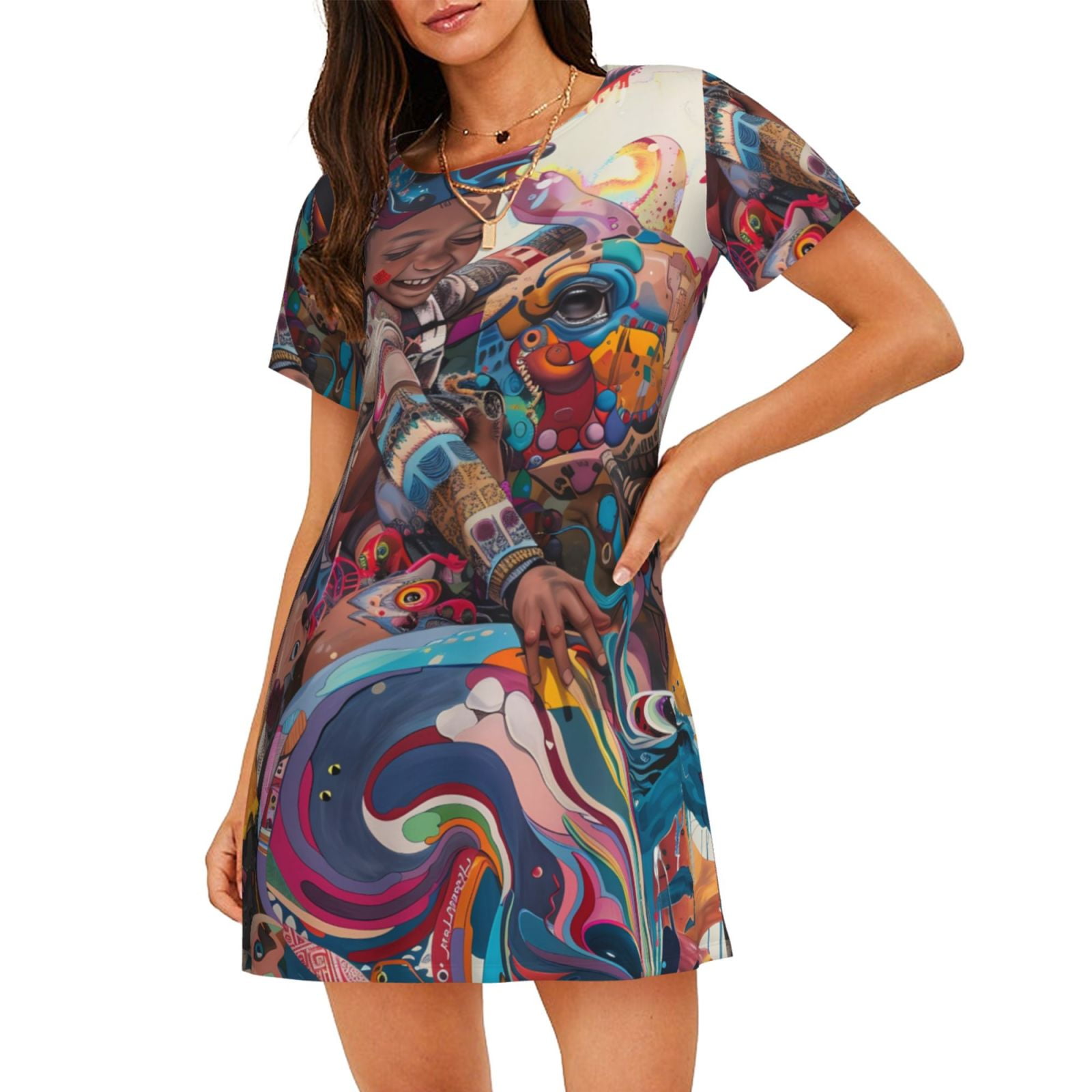Coaee Fantasy Colorful Beast for Women's Short-sleeved Nightdress ...