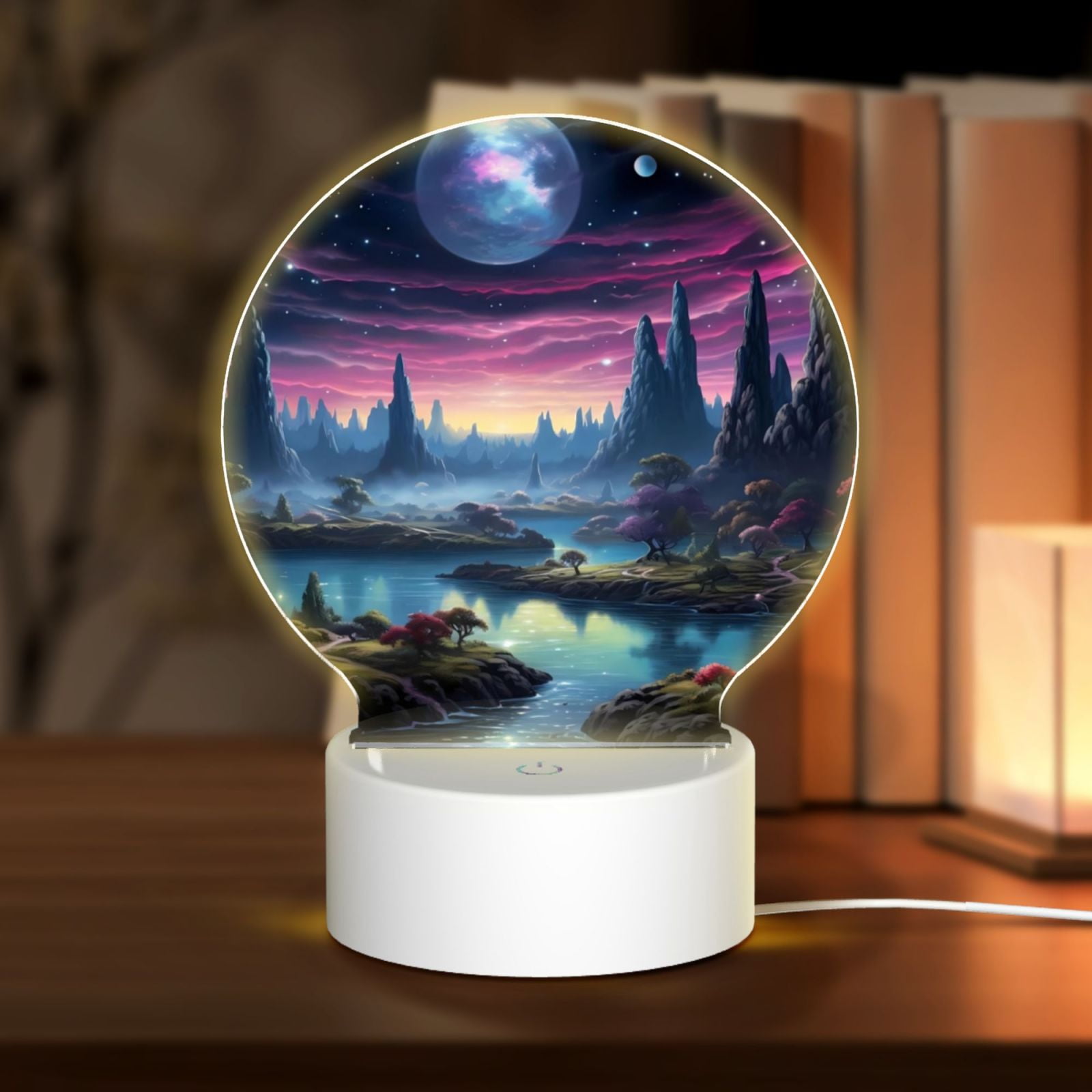 Coaee Fantasy Landscape Starry Night for Round Acrylic LED Desk Lamp 3 ...